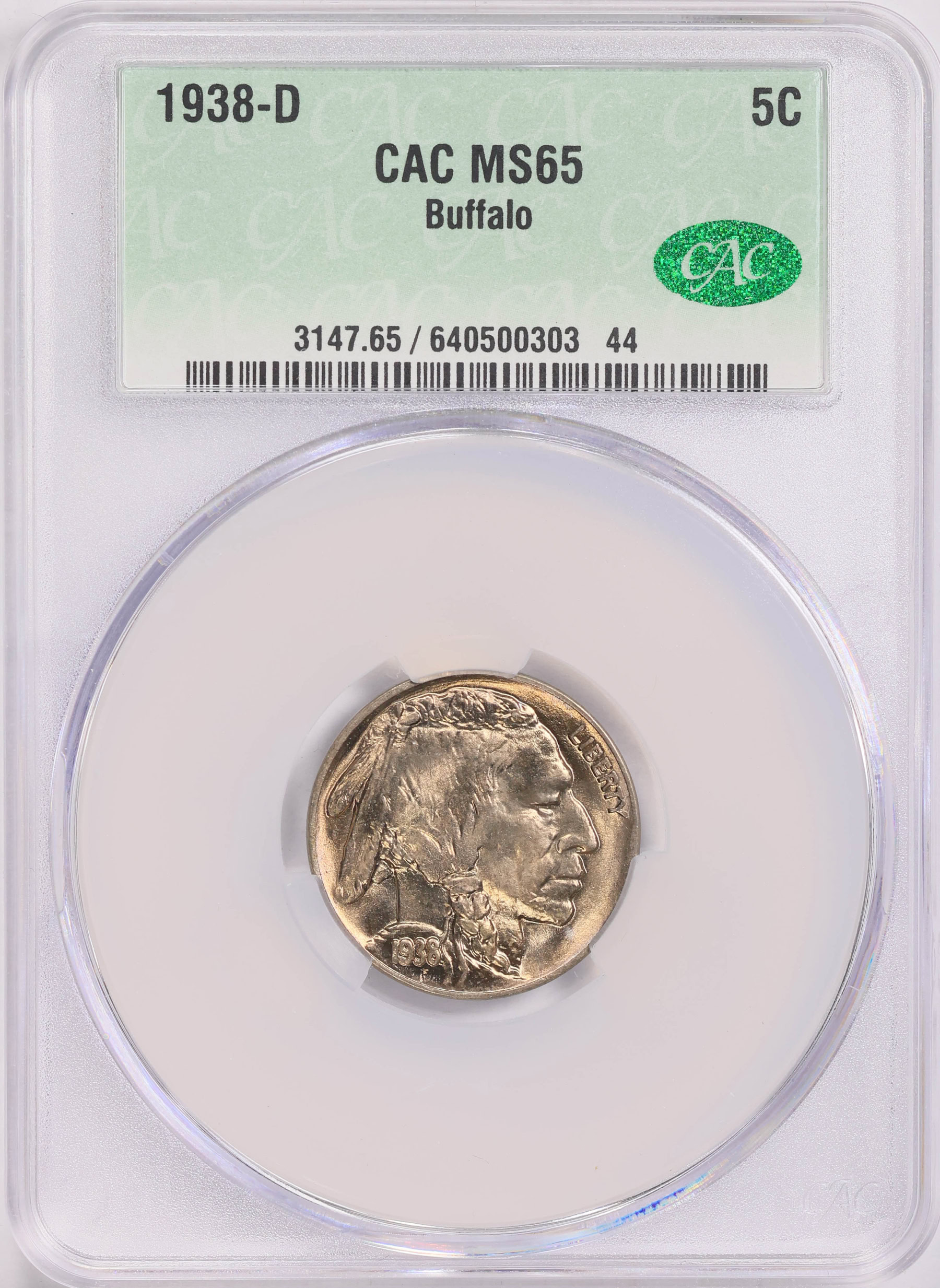 1938-D Buffalo Nickel CACG MS-65 (Item 1742496) | GreatCollections Coin Auctions