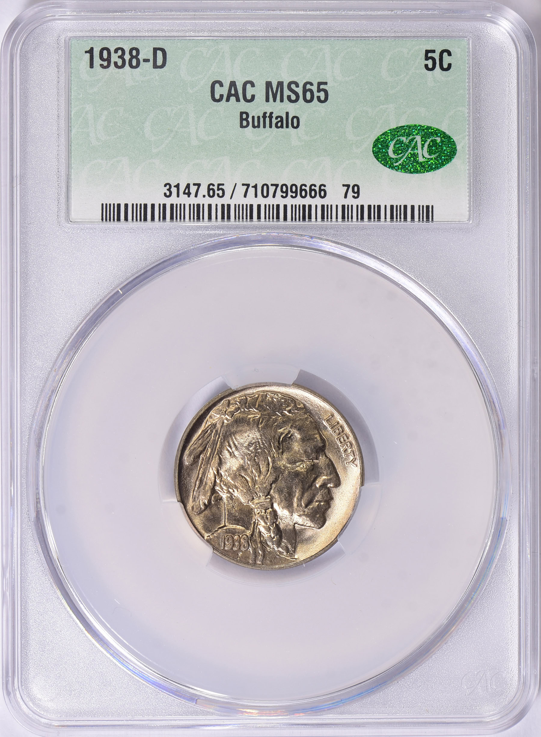 1938-D Buffalo Nickel CACG MS-65 (Item 1742508) | GreatCollections Coin Auctions