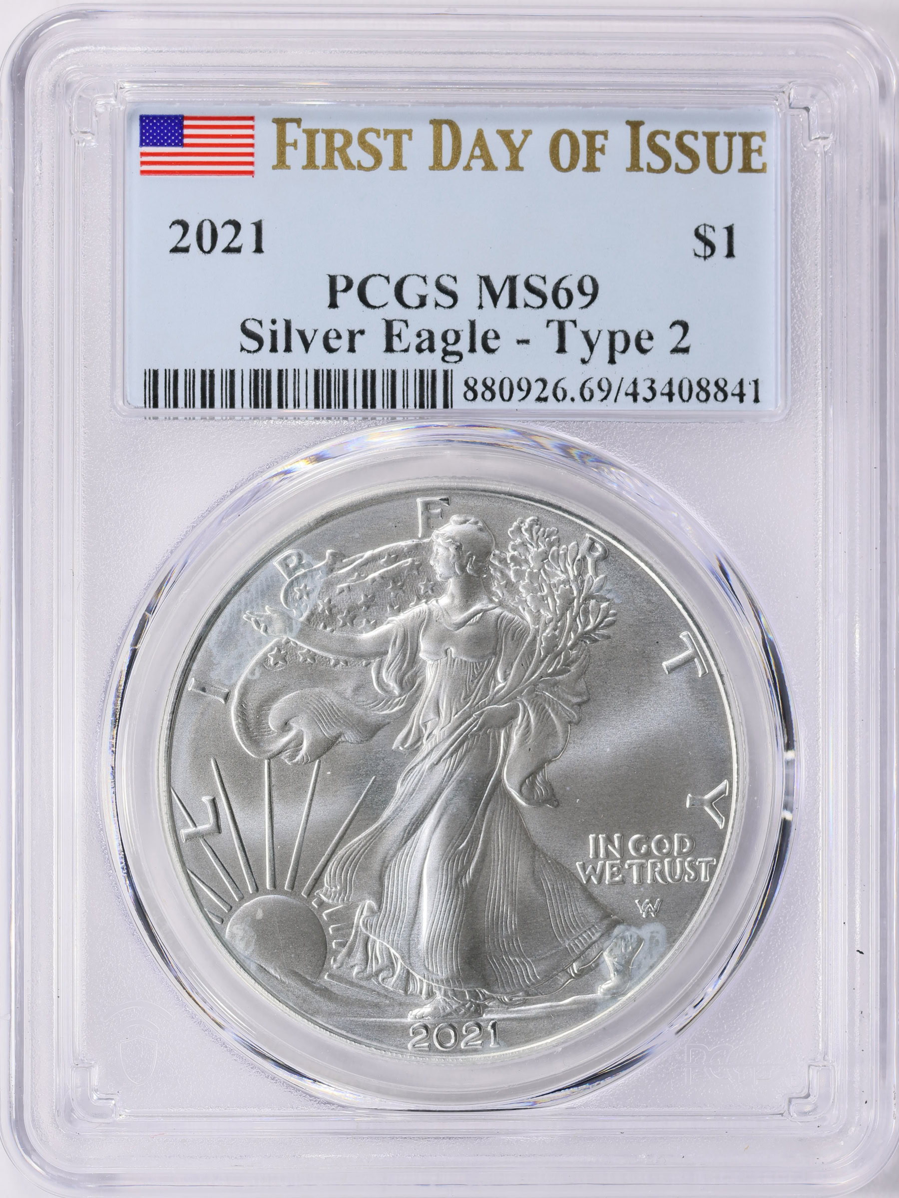 2021 $1 Silver Eagle Type 2 First Day of Issue PCGS MS-69 (Item 1742535) | GreatCollections Coin ...