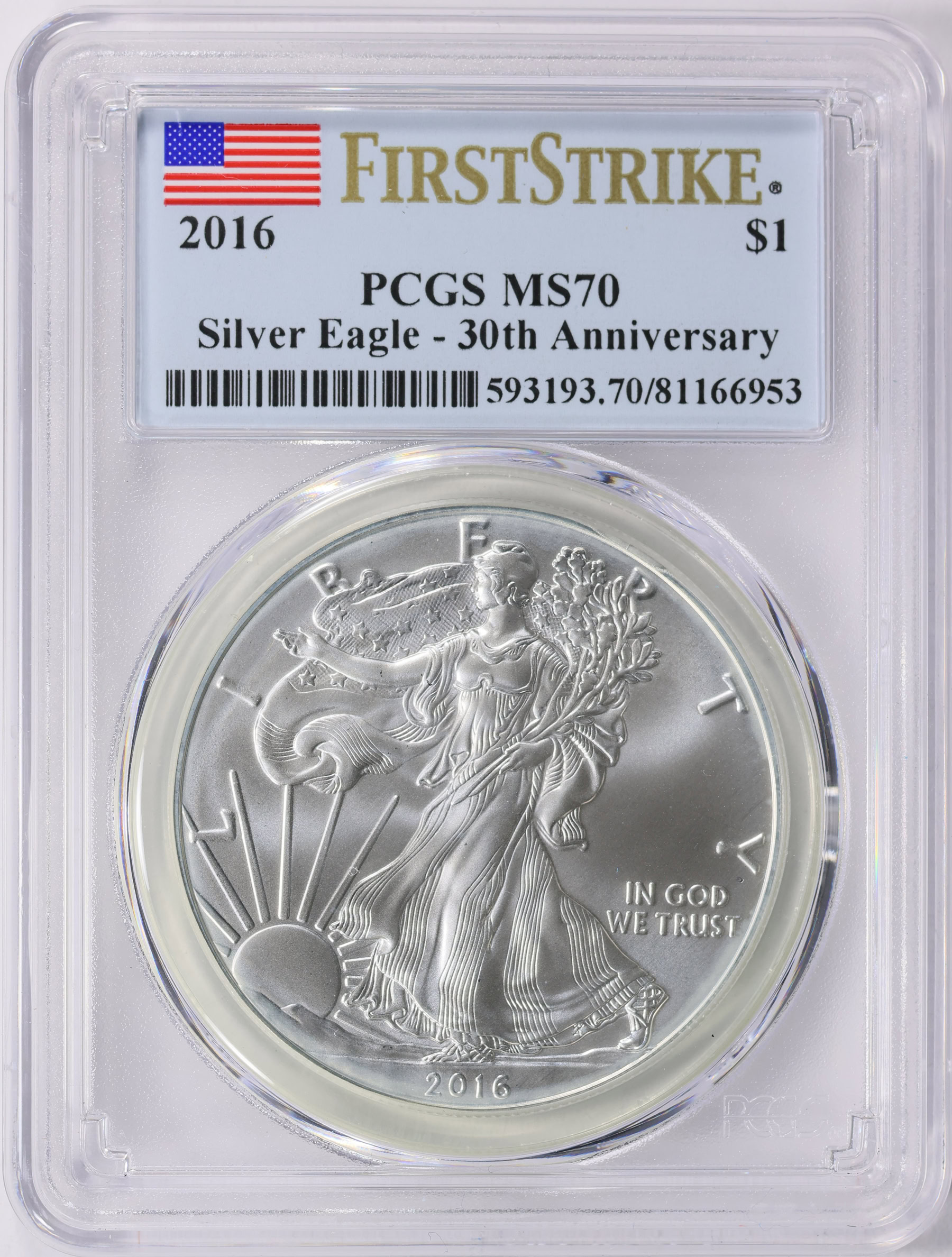 2016 $1 Silver Eagle First Strike 30th Anniversary PCGS MS-70 (Item 1742537) | GreatCollections ...