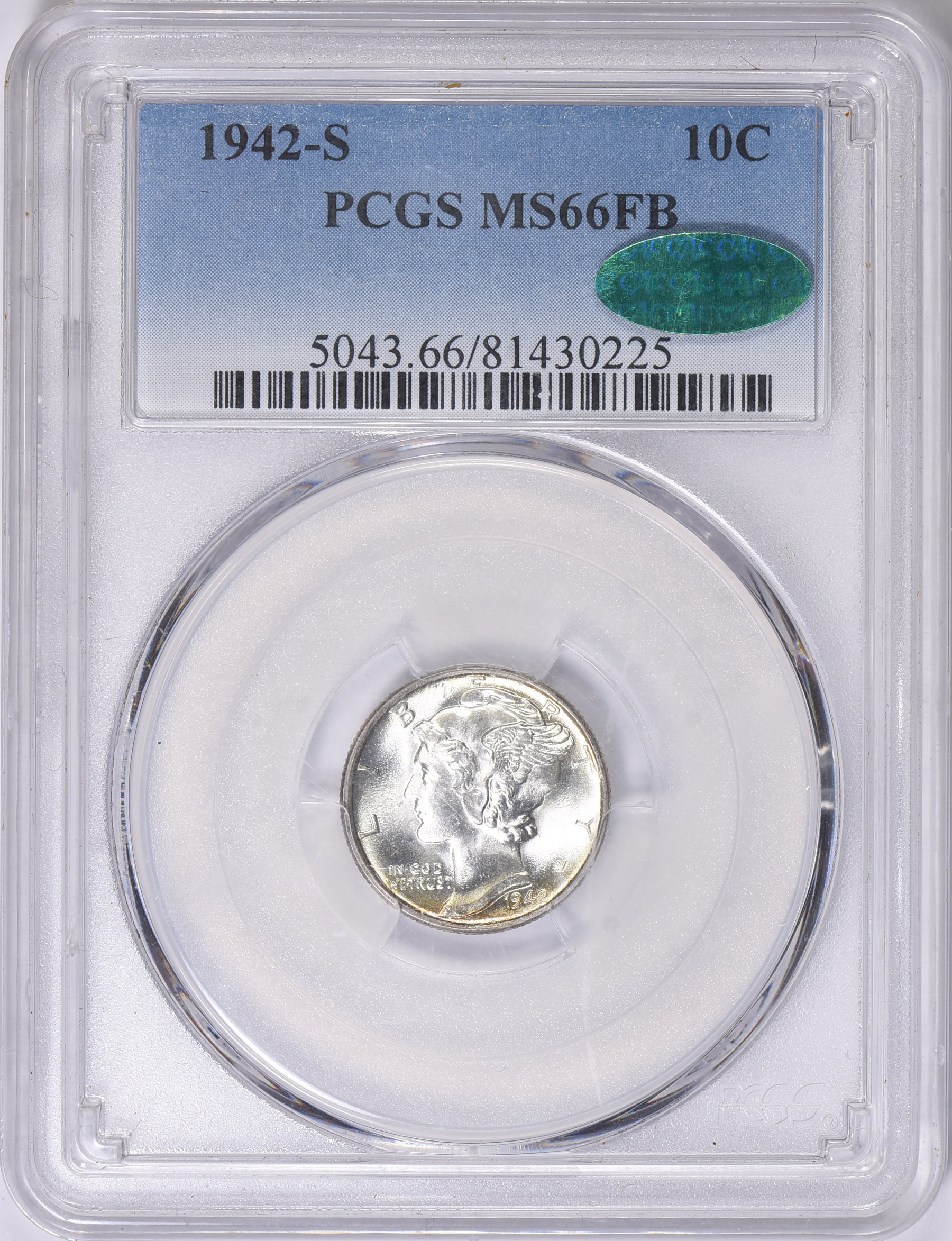1942-S Mercury Dime PCGS MS-66 FB (CAC Green) (Item 1742567) | GreatCollections Coin Auctions