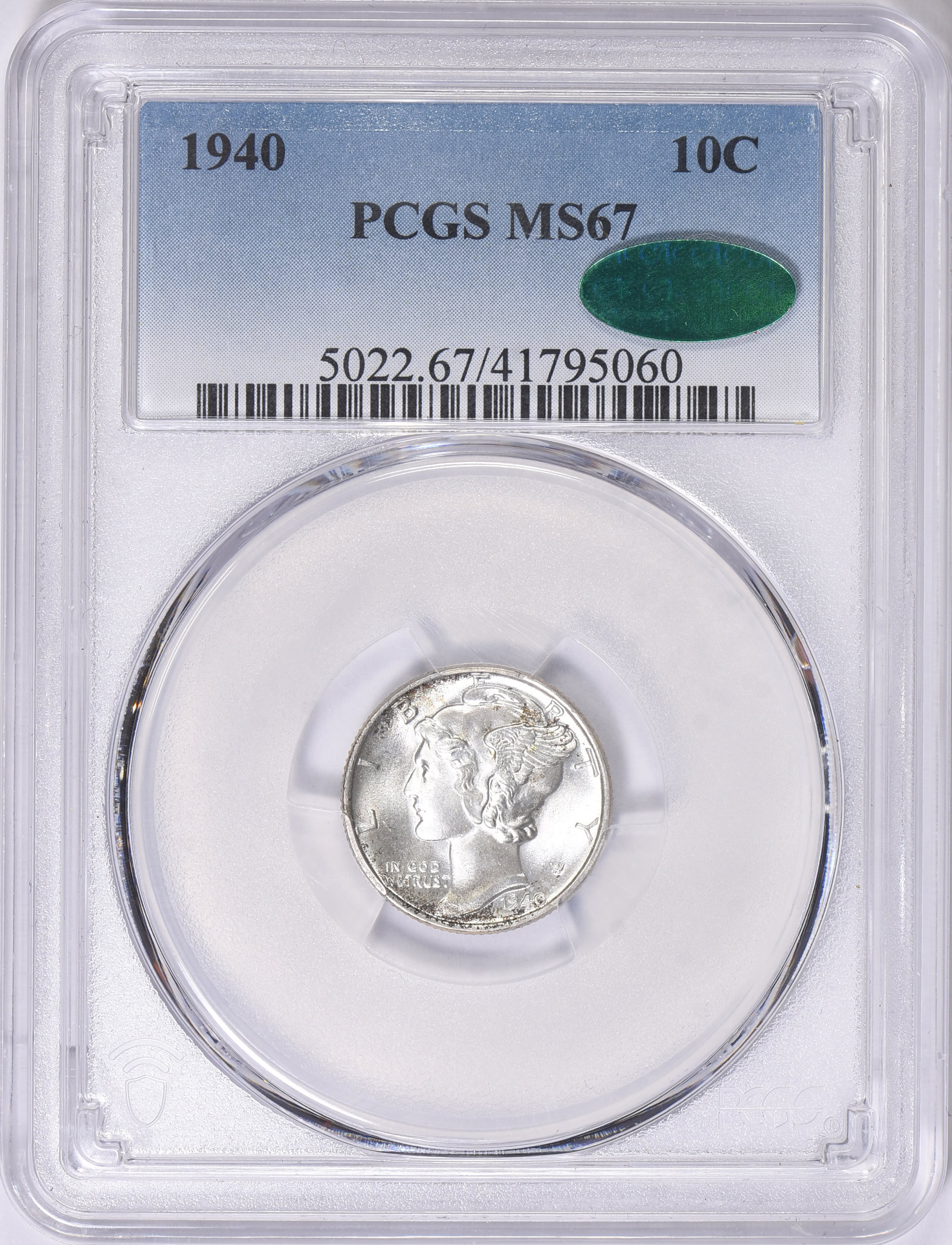 1940 Mercury Dime PCGS MS-67 (CAC Green) (Item 1742572) | GreatCollections Coin Auctions