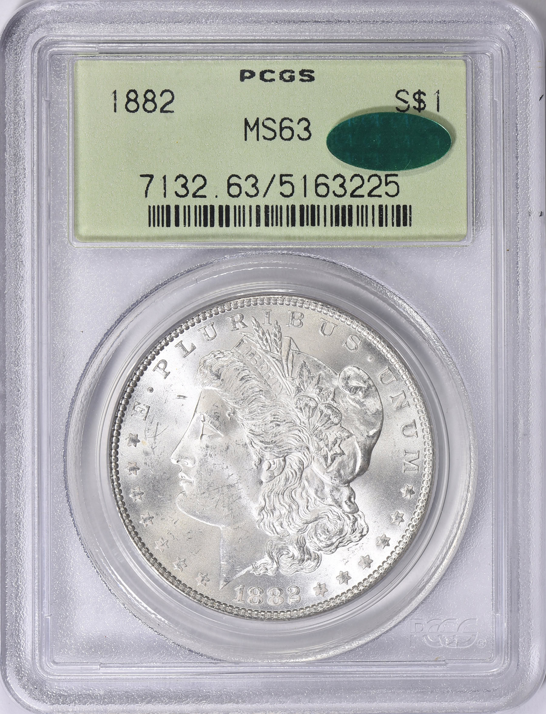 1882 Morgan Silver Dollar PCGS MS-63 (CAC Green) OGH (Item 1742580) | GreatCollections Coin Auctions