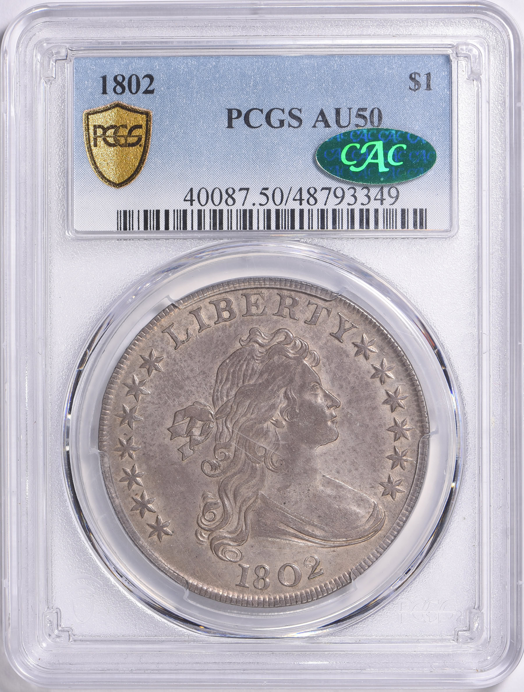 1802 Draped Bust Silver Dollar PCGS AU-50 (CAC Green) (Item 1742710 ...