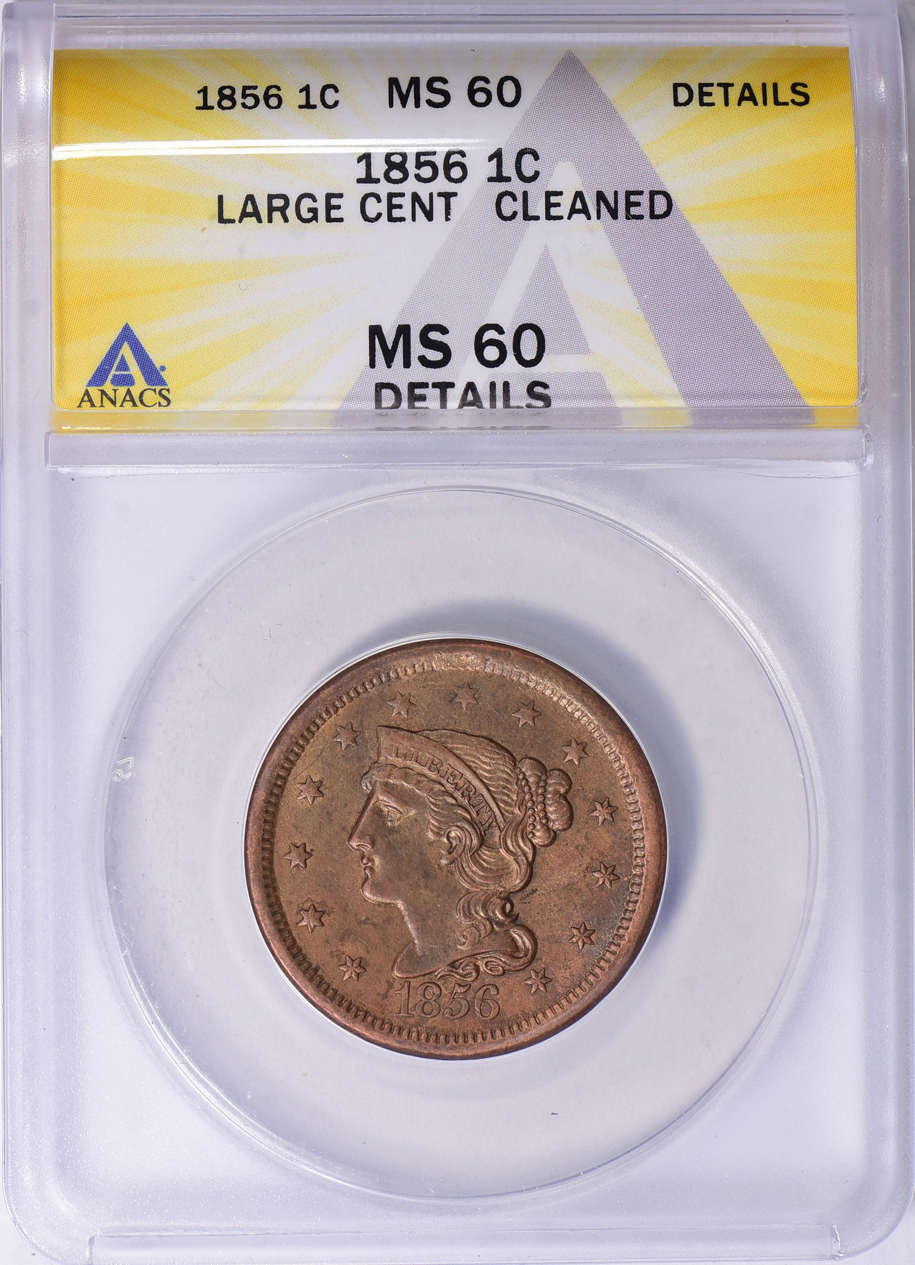 1856 Braided Hair Cent Large Cent ANACS MS-60 Details (Item 1742732 ...