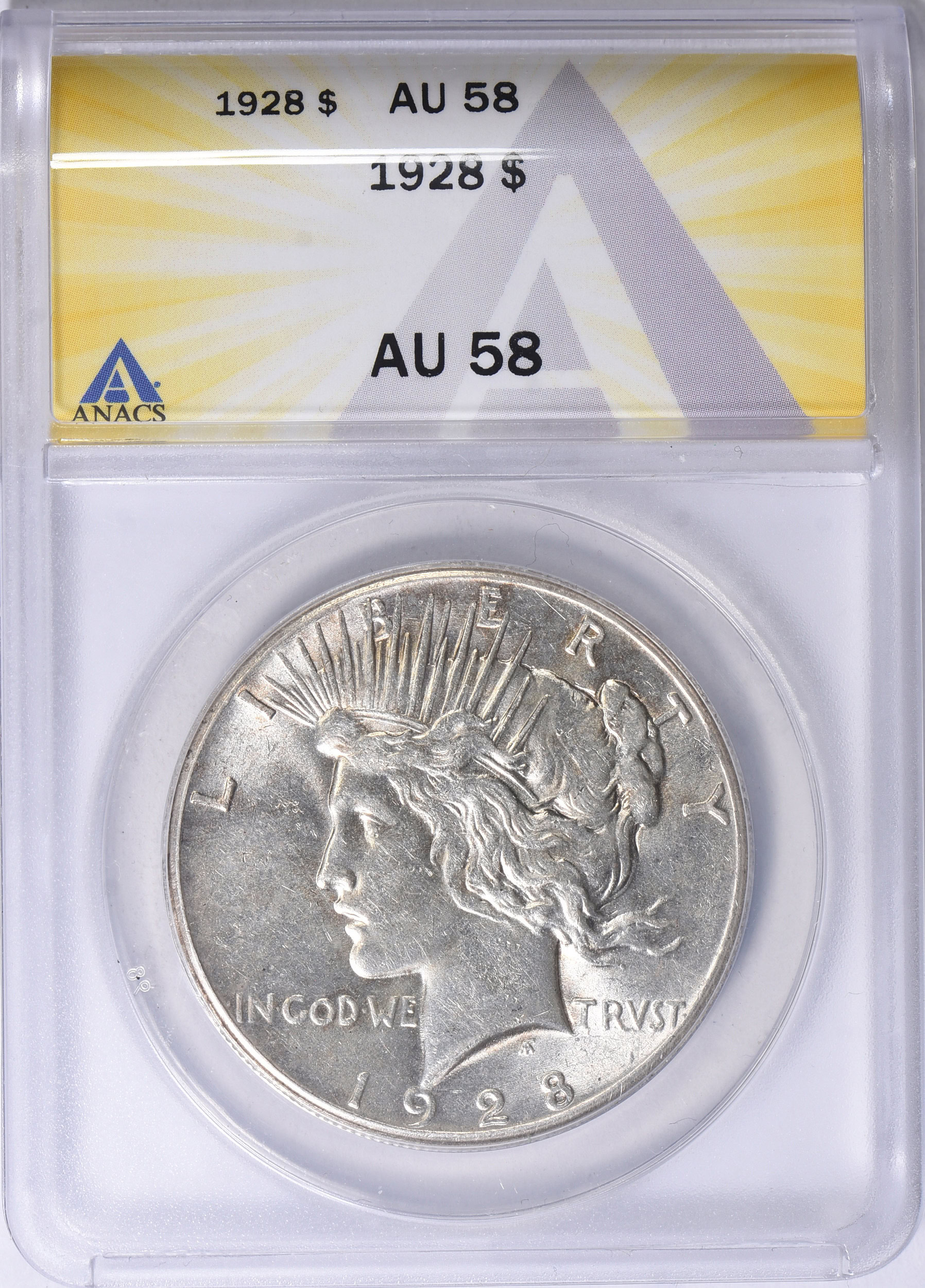 1928 Peace Silver Dollar ANACS AU-58 (Item 1742744) | GreatCollections Coin Auctions