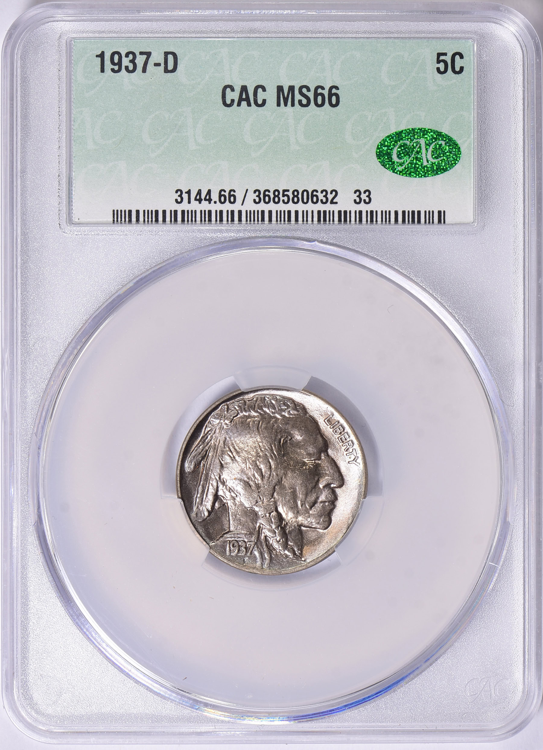 1937-D Buffalo Nickel CACG MS-66 (Item 1742852) | GreatCollections Coin Auctions