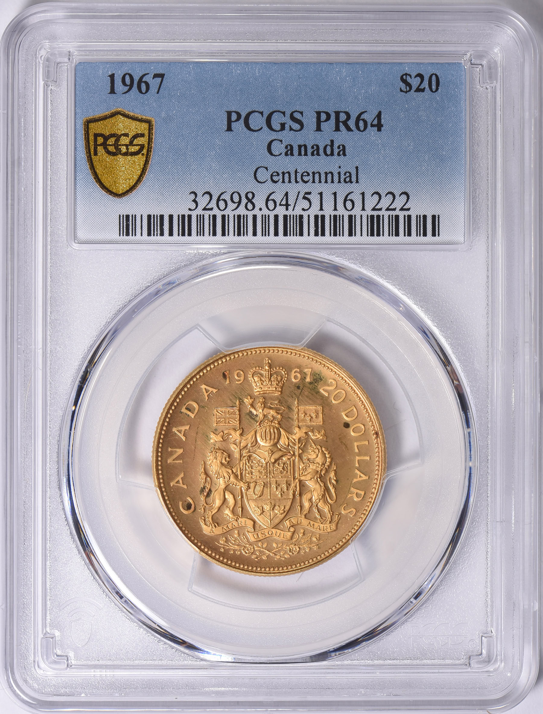 Canada 1967 Gold $20 Confederation Centennial KM-71 PCGS Proof-64 (AGW ...