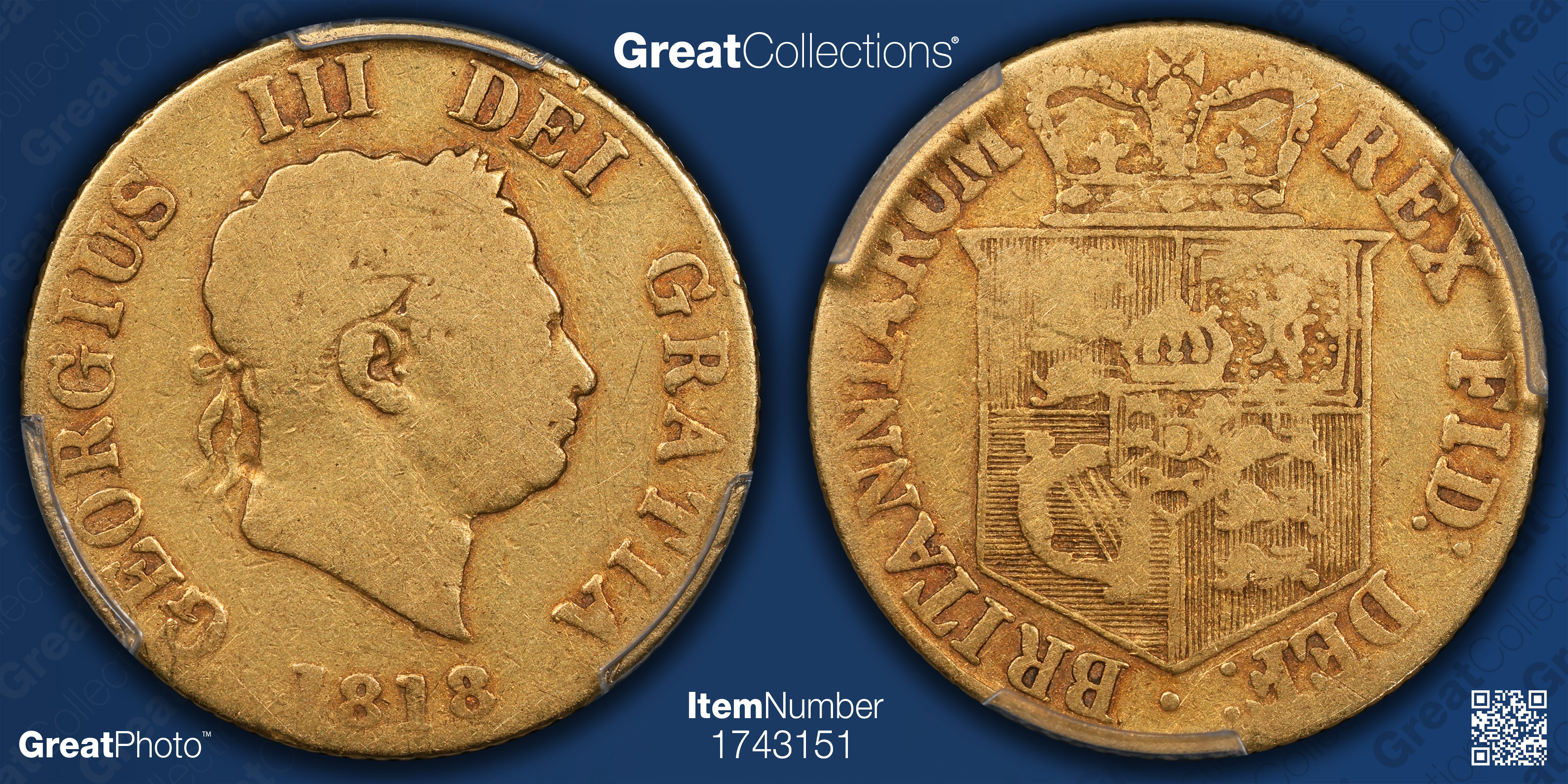 Great Britain 1818 Gold 1/2 Sovereign KM-673 PCGS VG-10 (AGW = 0.1176 ...