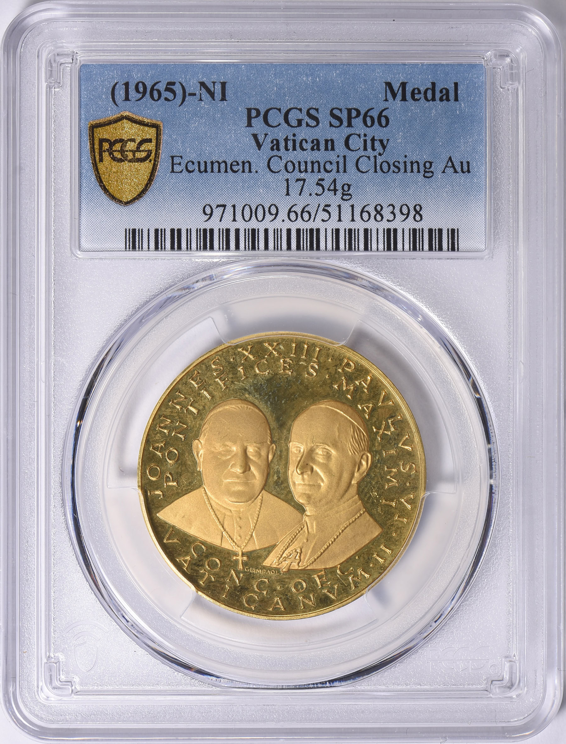 Vatican City ND (1964)-NI Gold 32mm Ecumenical Council Closing Medal ...