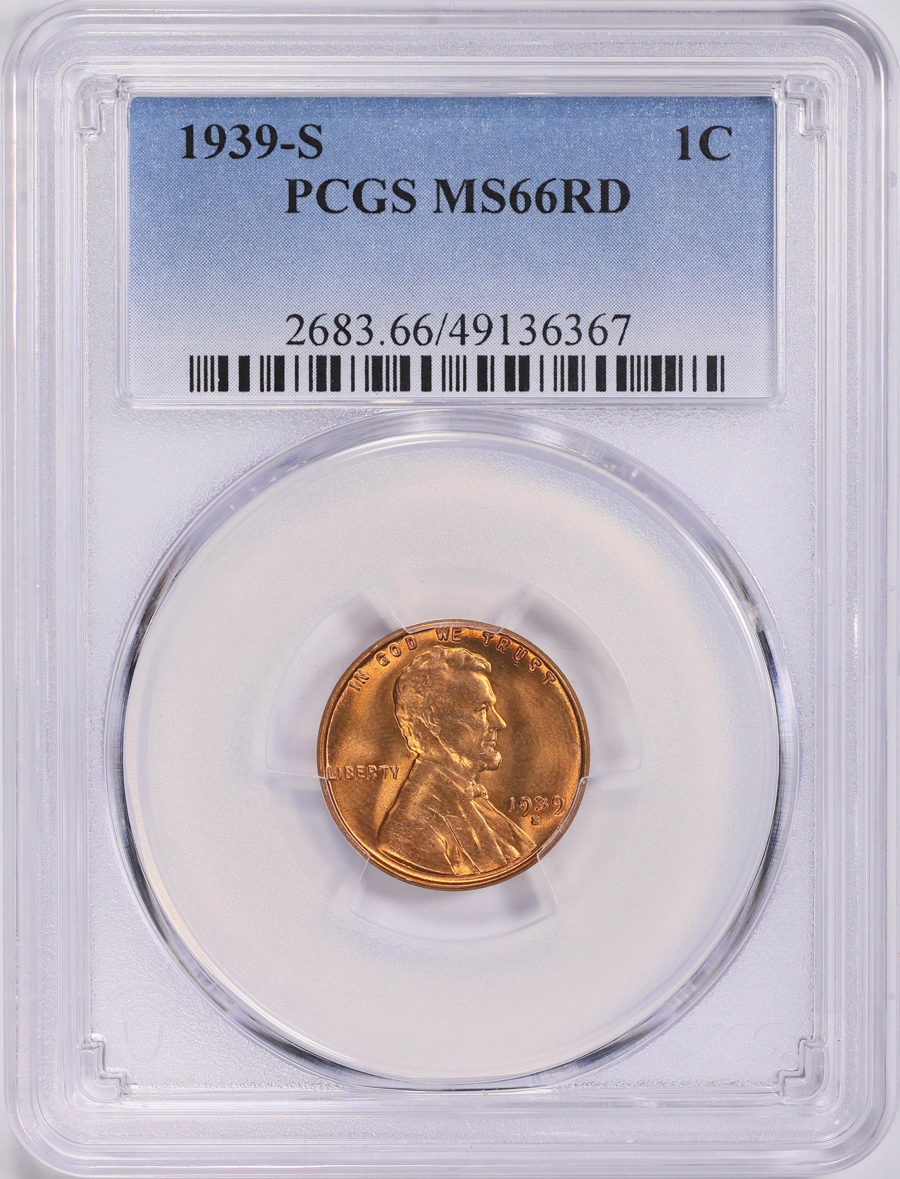 1939-S Lincoln Cent PCGS MS-66 RD (Item 1743300) | GreatCollections Coin Auctions