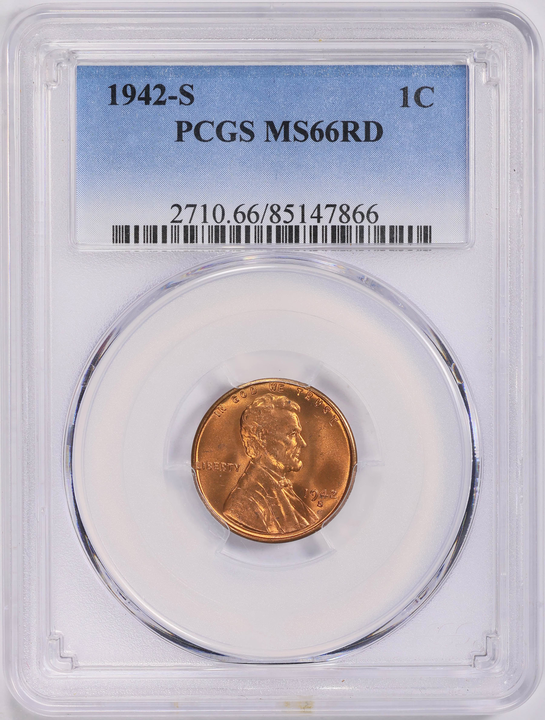 1942-S Lincoln Cent PCGS MS-66 RD (Item 1743304) | GreatCollections Coin Auctions