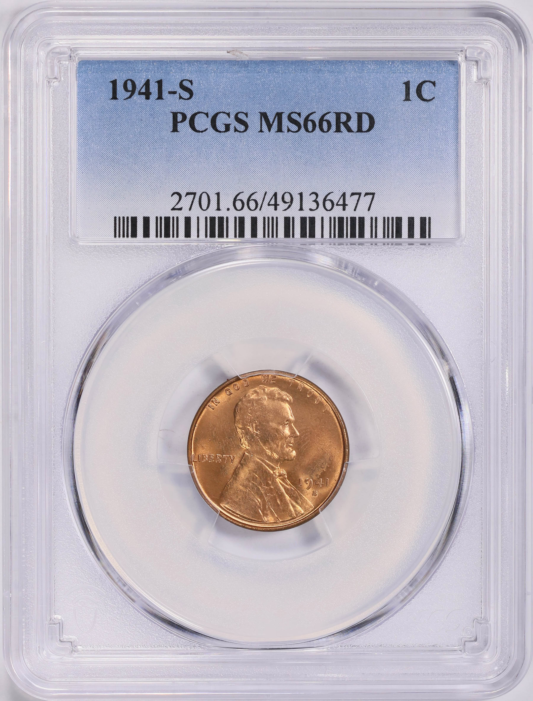 1941-S Lincoln Cent PCGS MS-66 RD (Item 1743311) | GreatCollections Coin Auctions