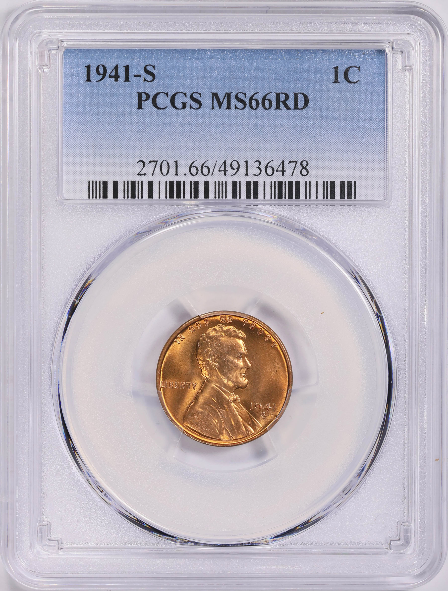 1941-S Lincoln Cent PCGS MS-66 RD (Item 1743312) | GreatCollections Coin Auctions