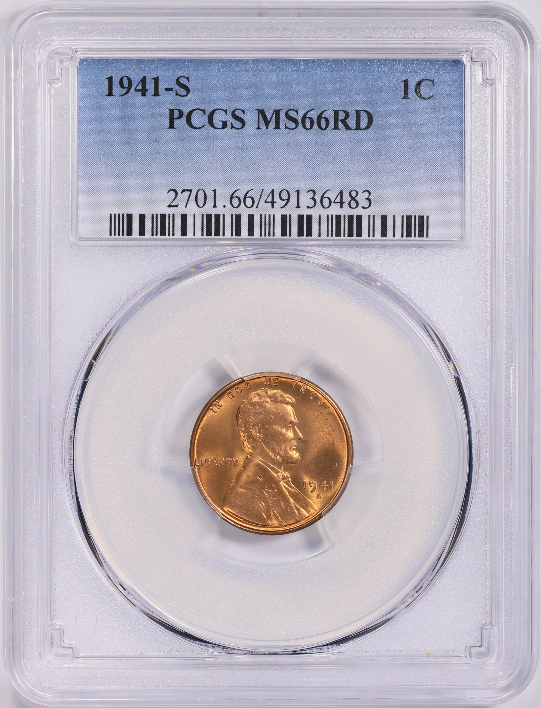 1941-S Lincoln Cent PCGS MS-66 RD (Item 1743316) | GreatCollections Coin Auctions