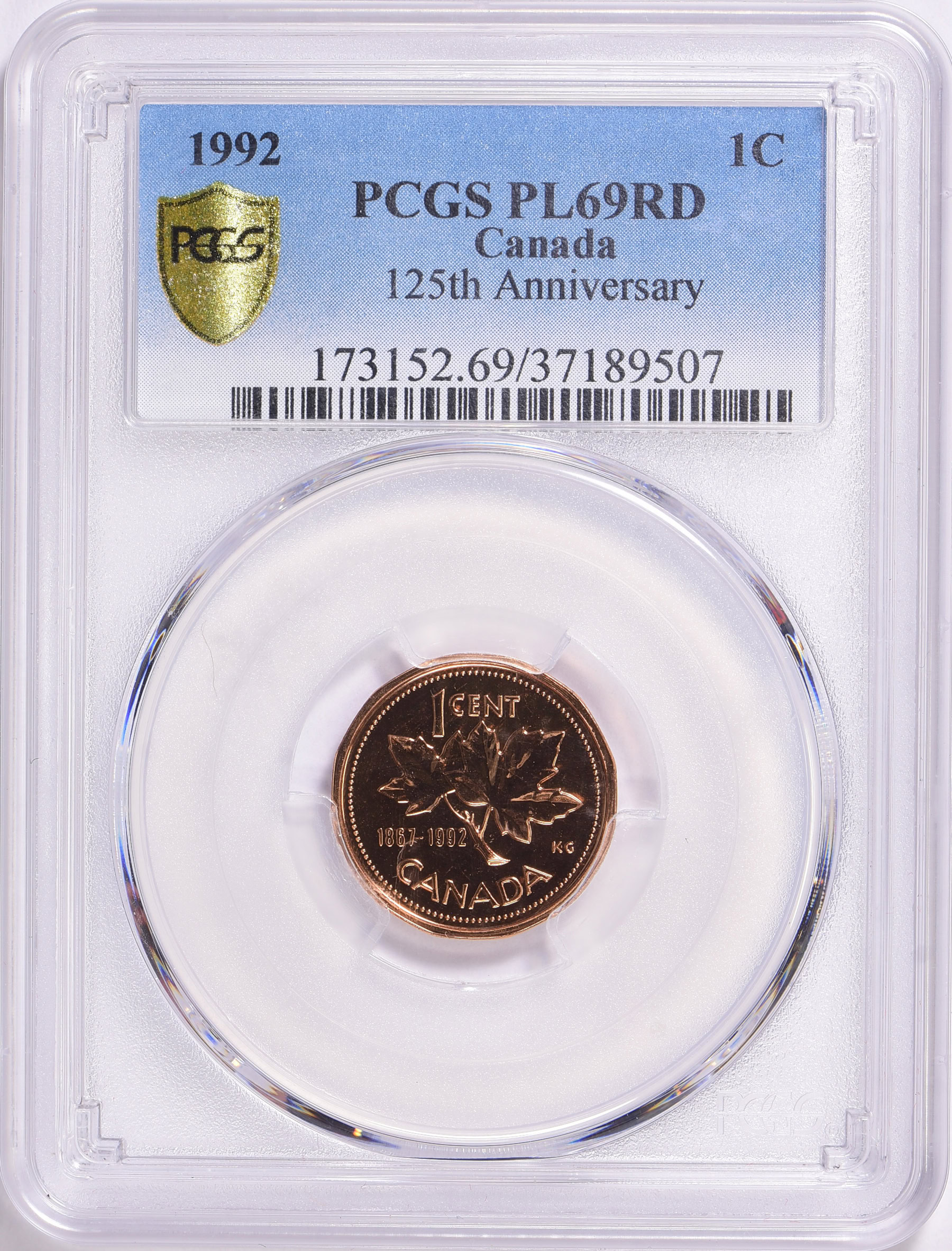 Canada 1992 Cent Confederation 125th Anniversary KM-204 PCGS PL-69 RD ...