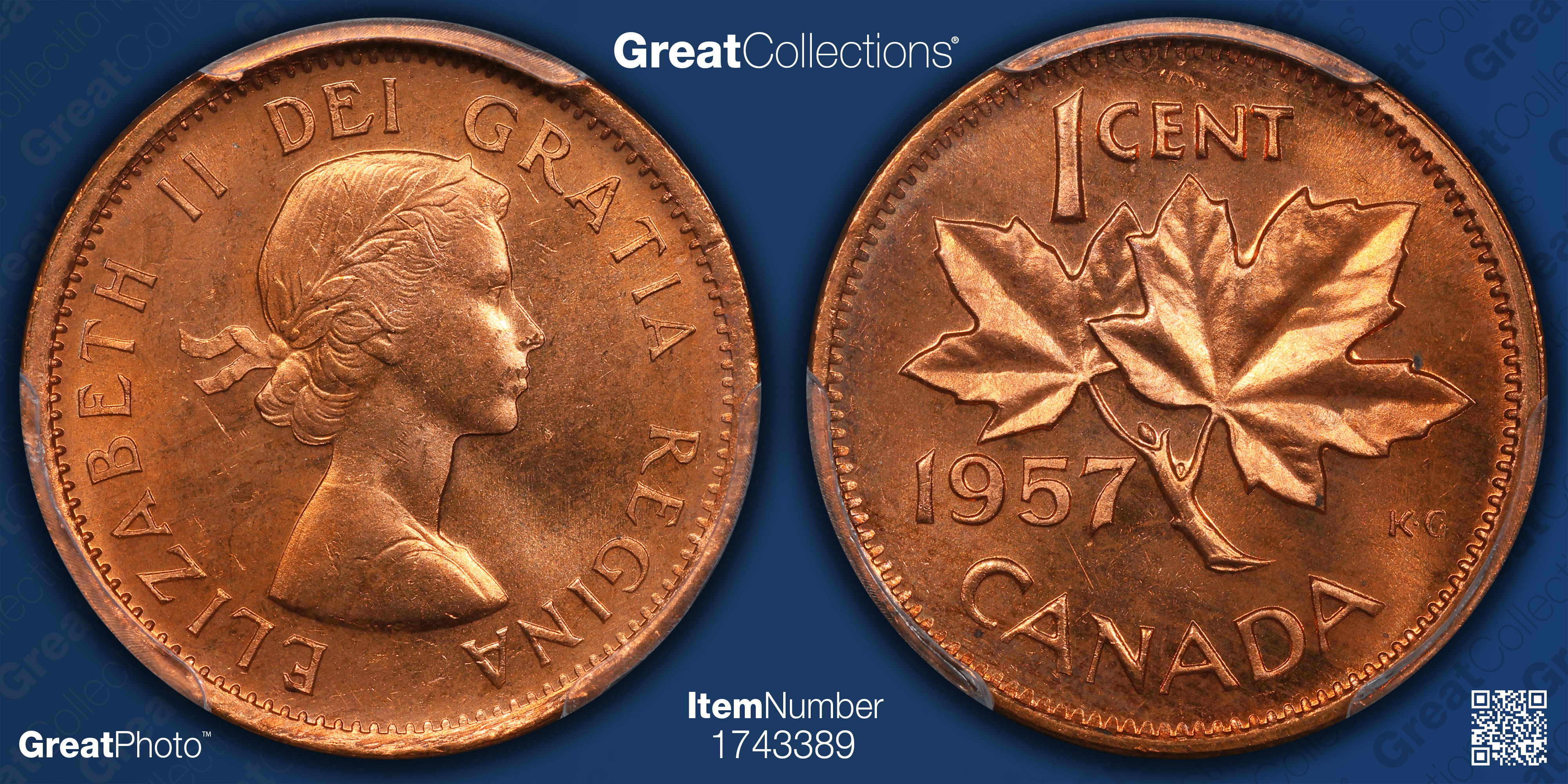 Canada 1957 Cent KM-49 PCGS MS-66 RD (Item 1743389) | GreatCollections ...