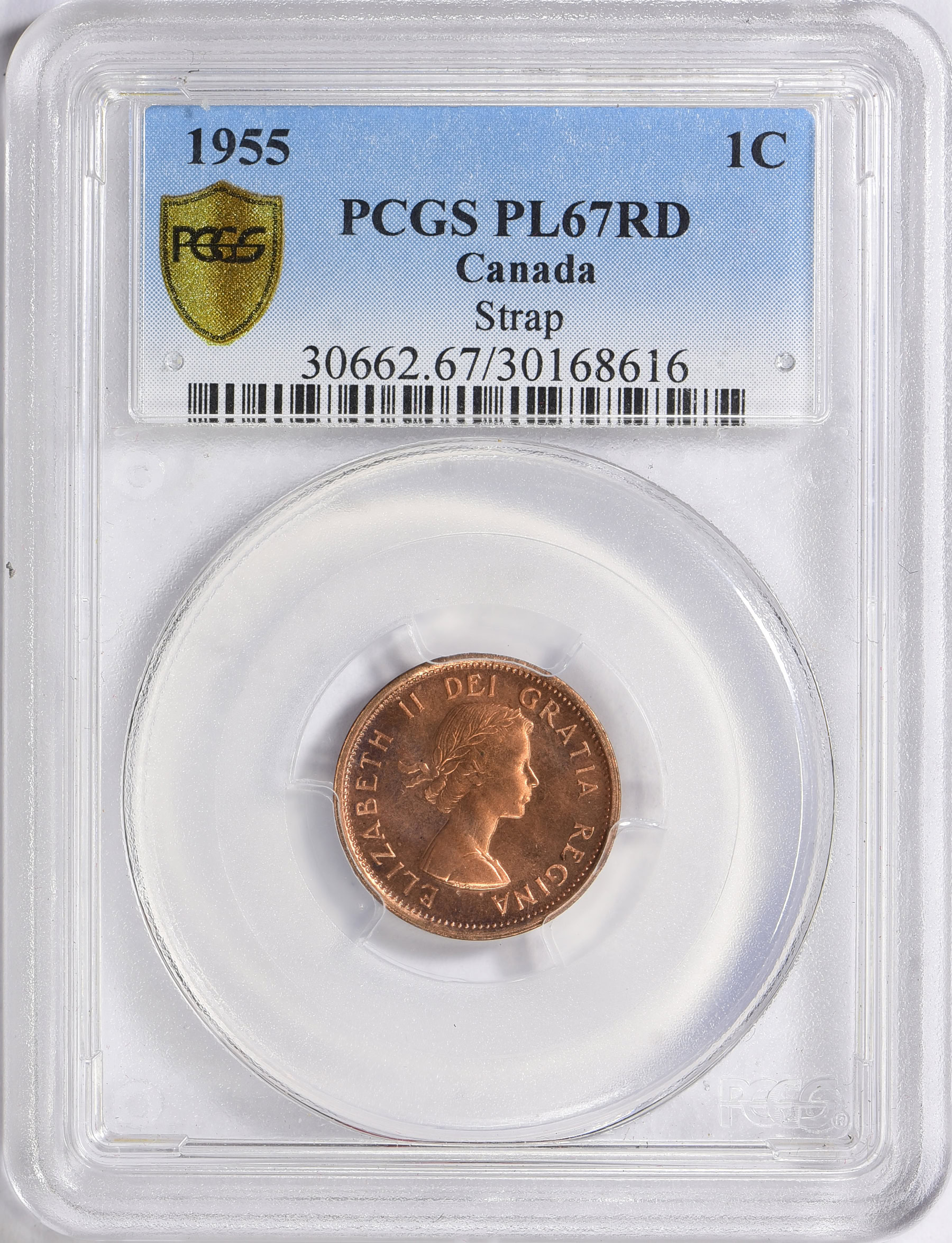 Canada 1955 Cent With Shoulder Strap KM-49 PCGS PL-67 RD (Item 1743390 ...