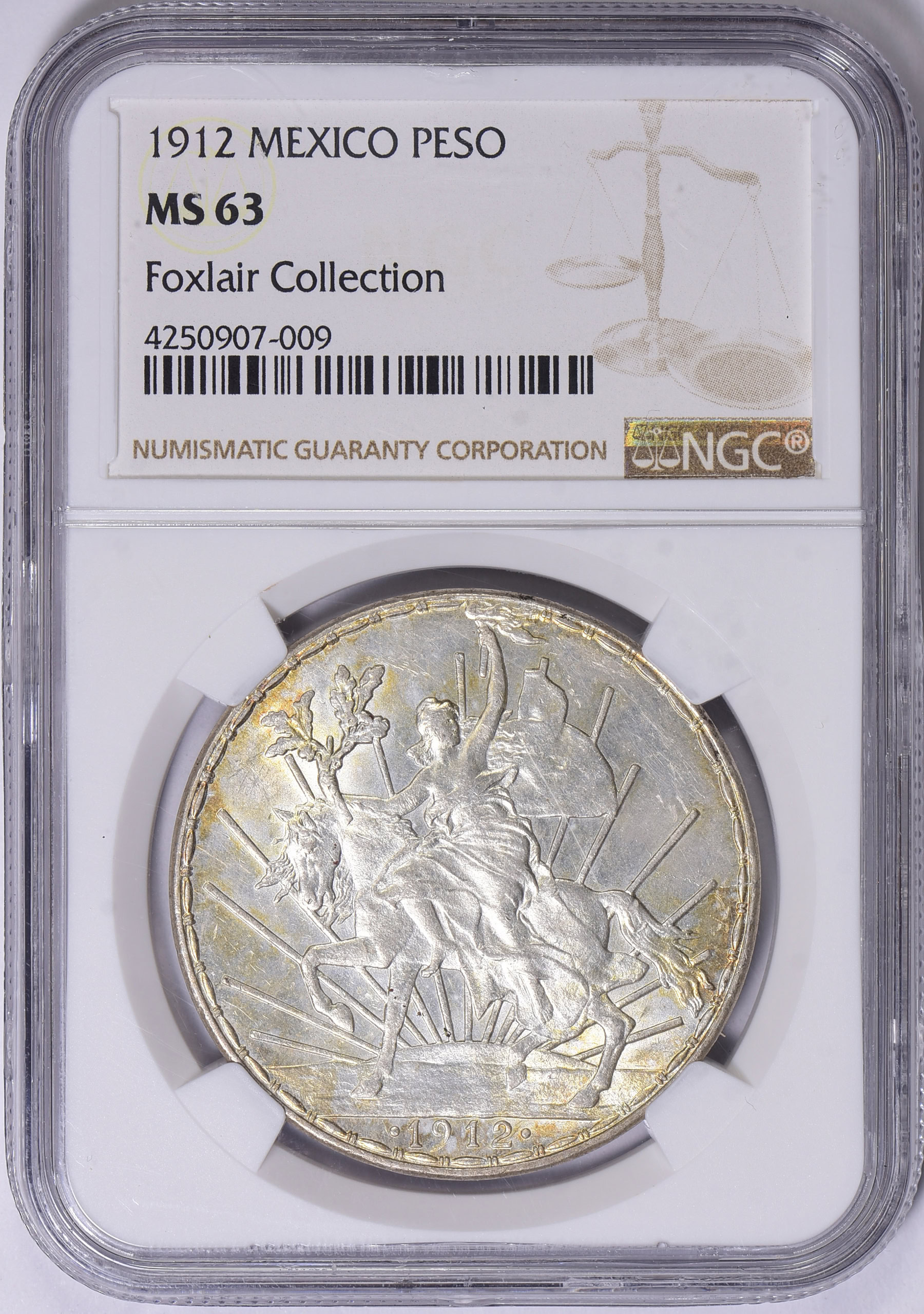 Mexico 1912 Silver Caballitio Peso KM-453 NGC MS-63 (Ex: Foxlair ...