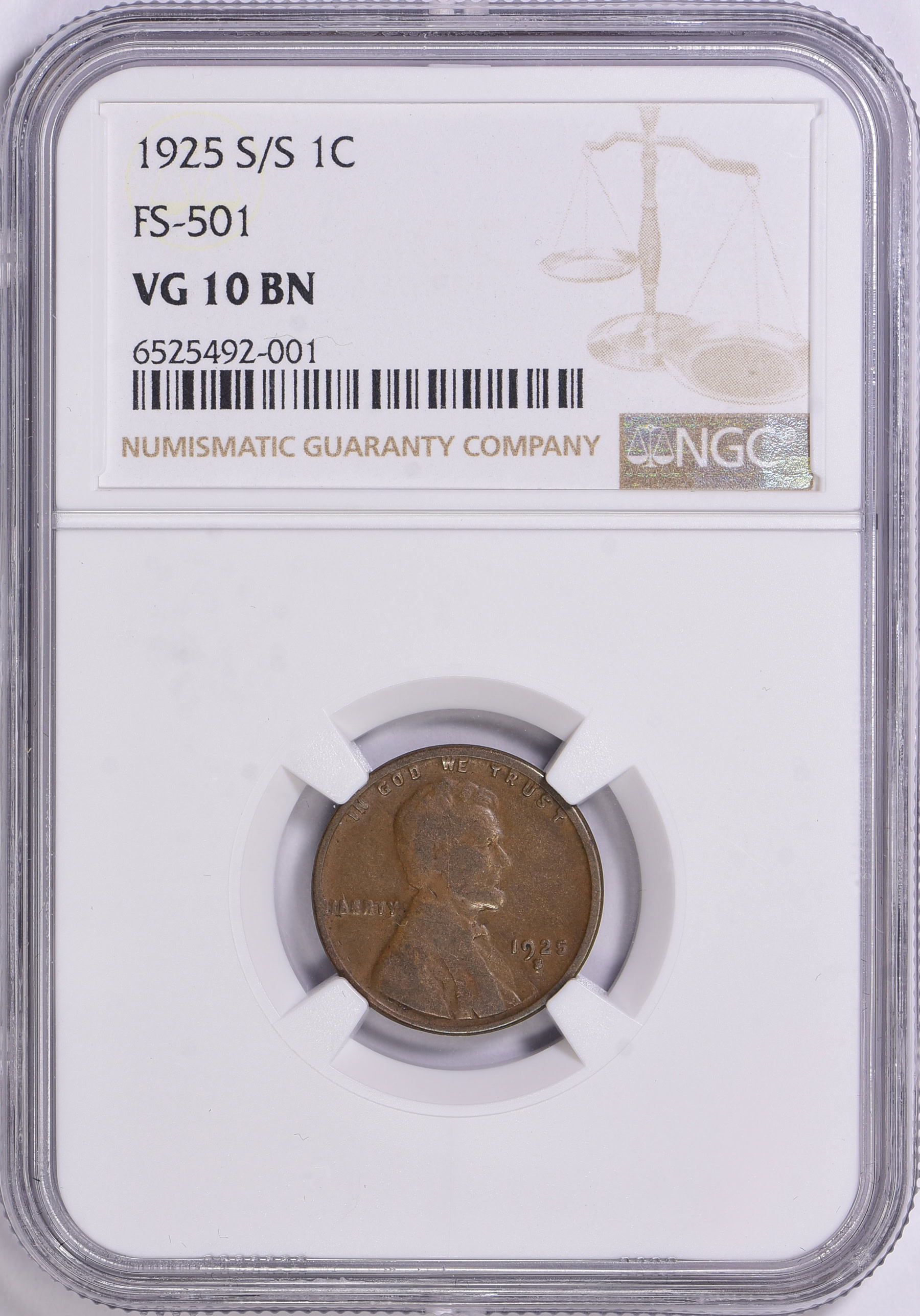 1925-S/S Lincoln Cent FS-501 NGC VG-10 BN (Item 1743640 ...