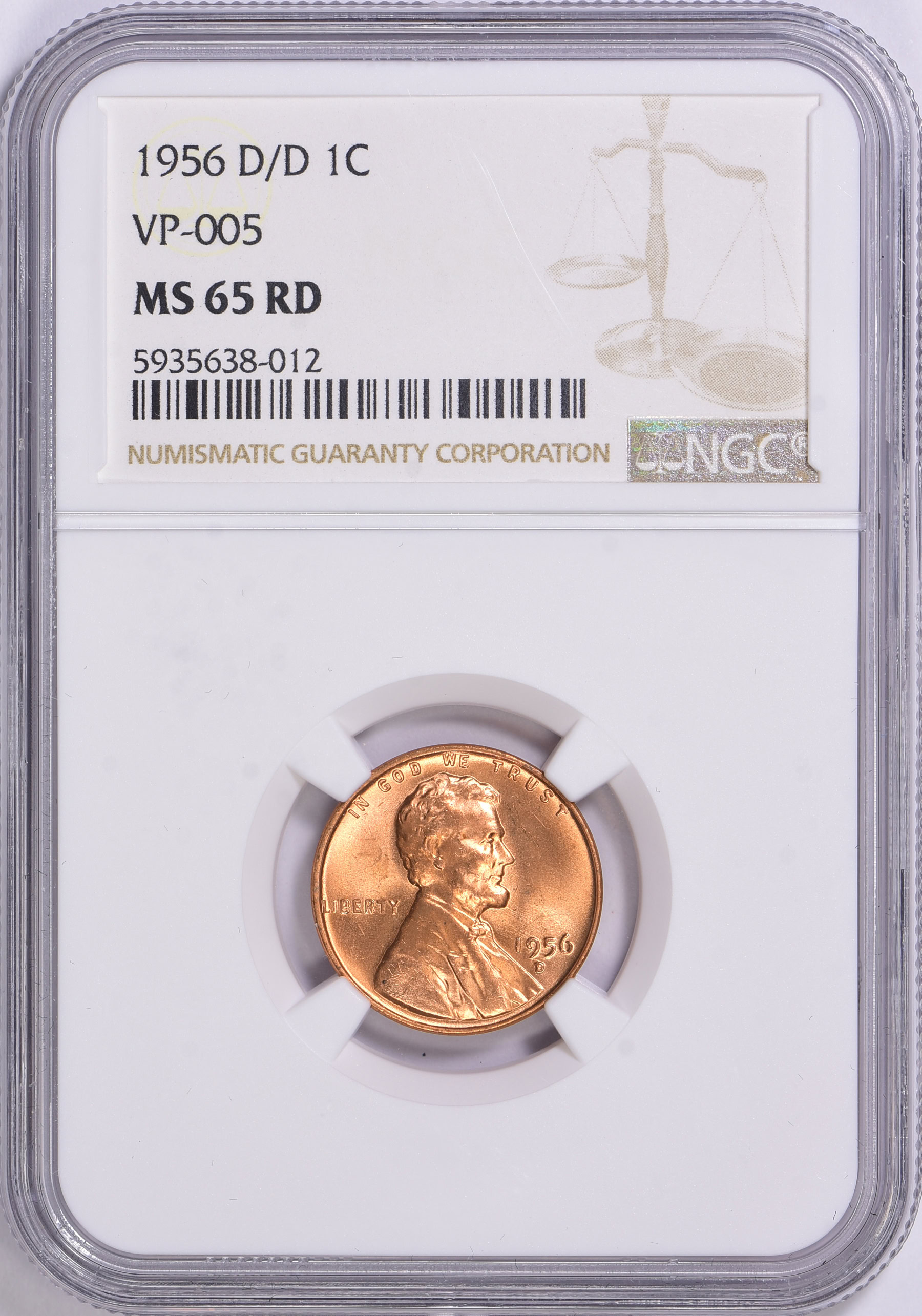 1956-D/D Lincoln Cent VP-005 NGC MS-65 RD (Item 1743656) | GreatCollections Coin Auctions