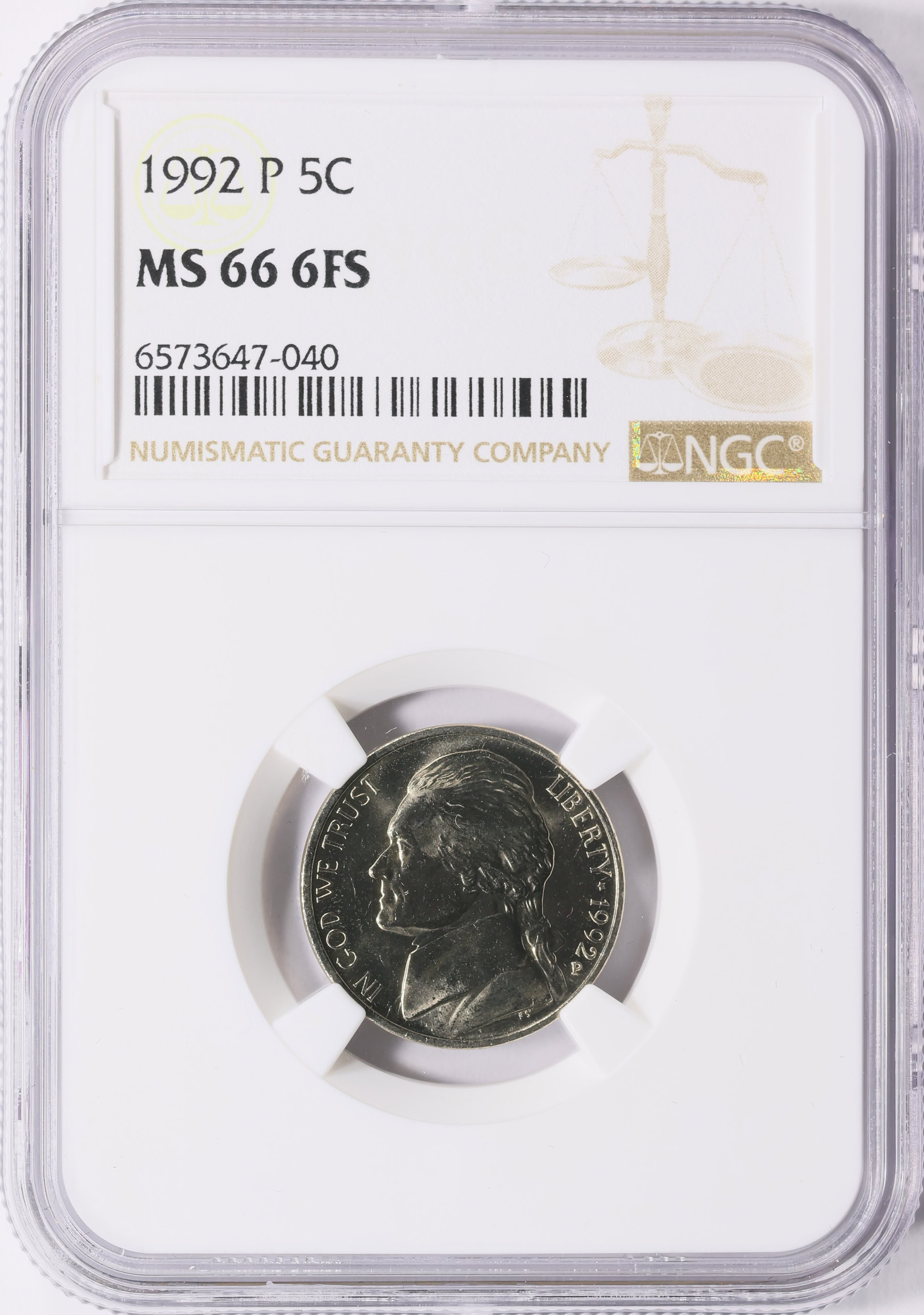 1992-P Jefferson Nickel NGC MS-66 6FS (Item 1743660) | GreatCollections ...