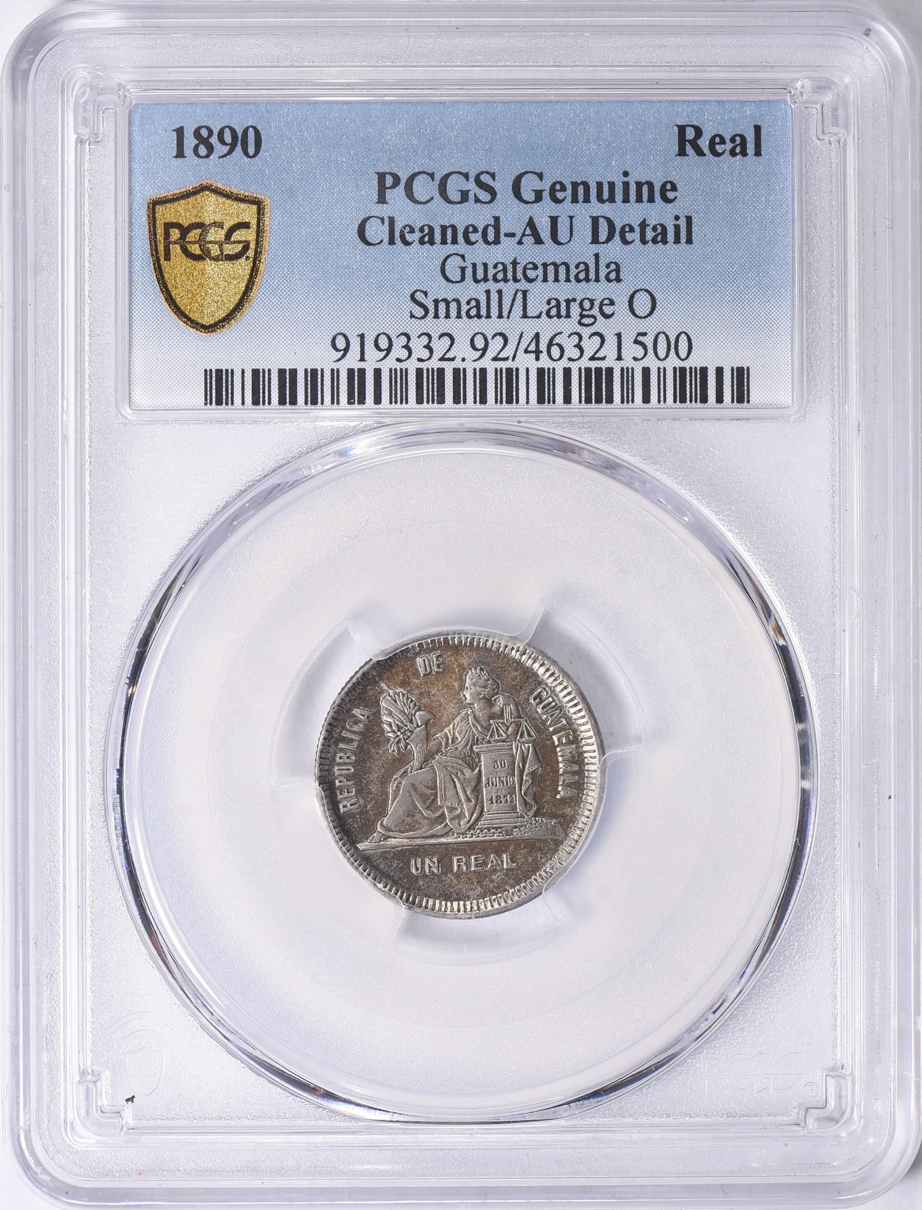Guatemala 1890 Silver Real Small/Large O KM-153a.2 PCGS Genuine AU Details (Item 1743815 ...