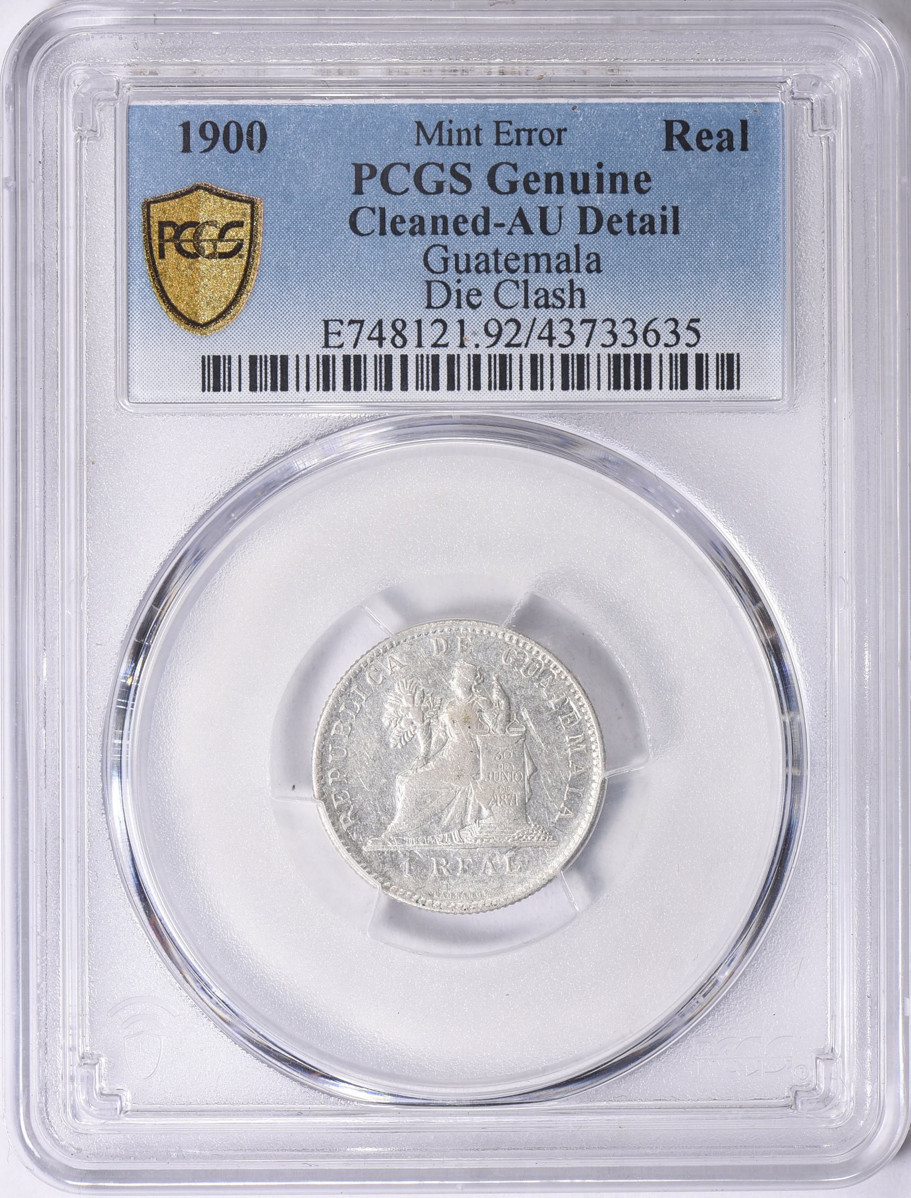 Guatemala Mint Error 1900 Silver Real Die Clash KM-174 PCGS Genuine AU ...