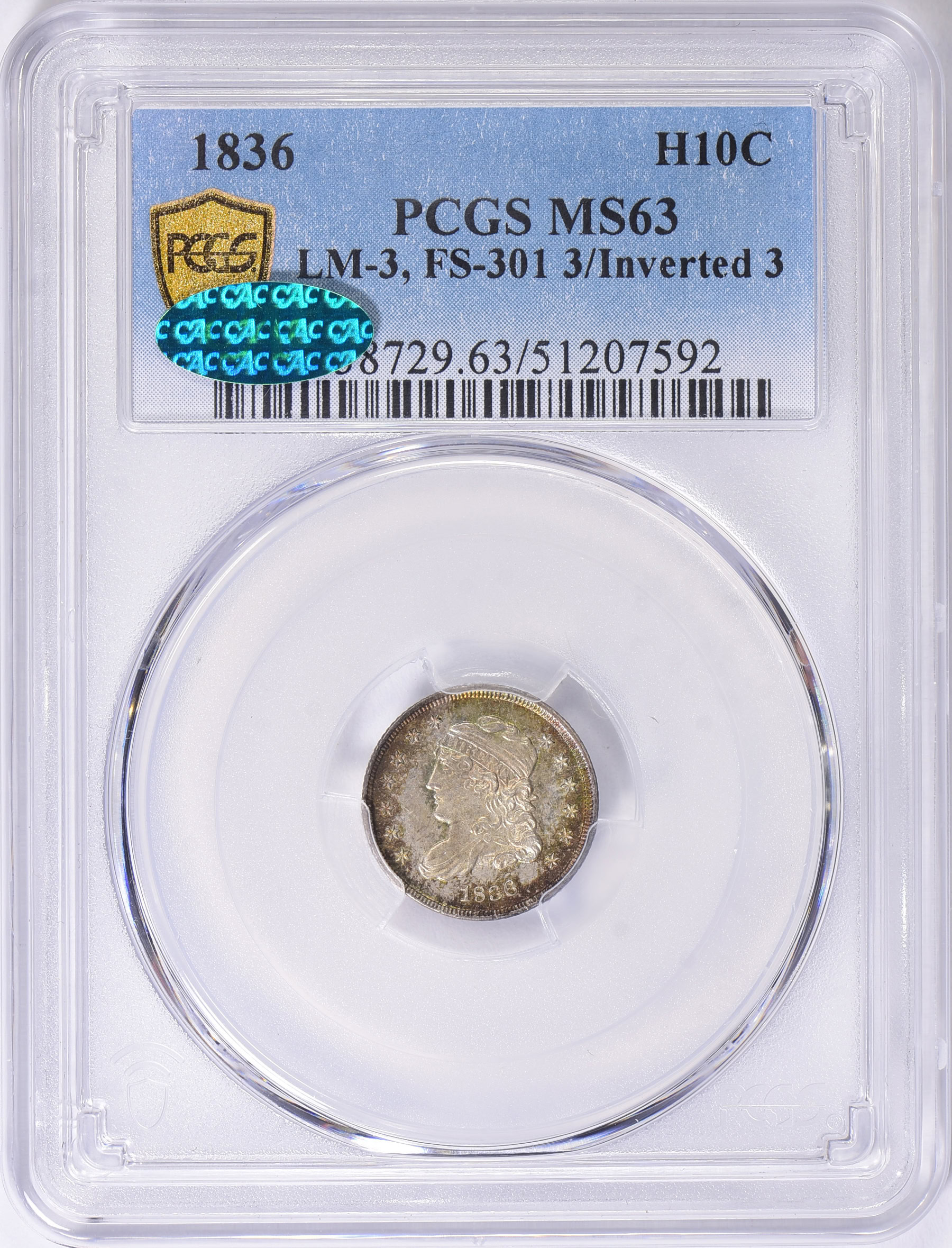 1836 Capped Bust Half Dime 3/Inverted 3 LM-3 FS-301 PCGS MS-63 (CAC ...