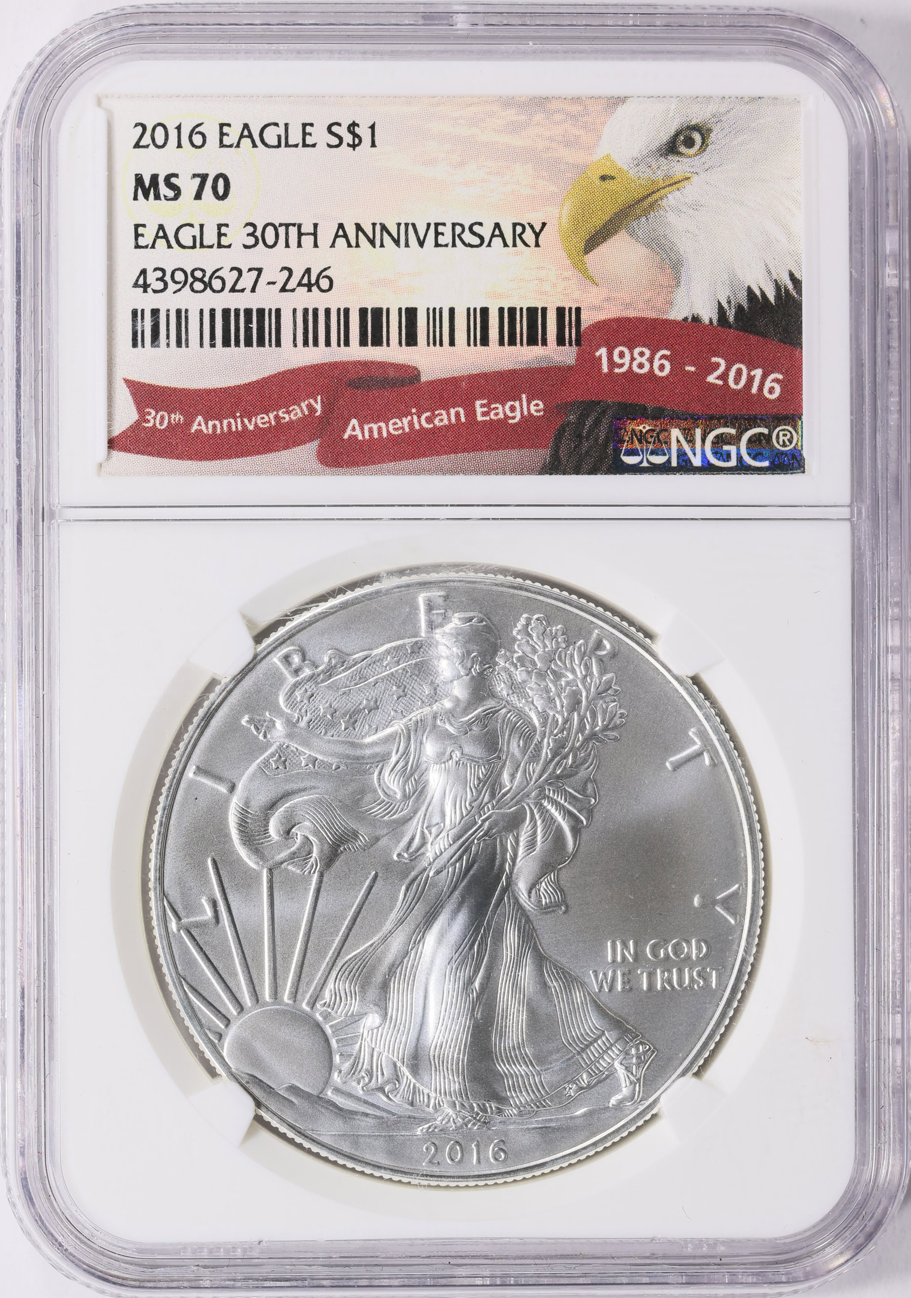 2016 $1 Silver Eagle 30th Anniversary NGC MS-70 (Eagle Label) (Item 1743894) | GreatCollections ...