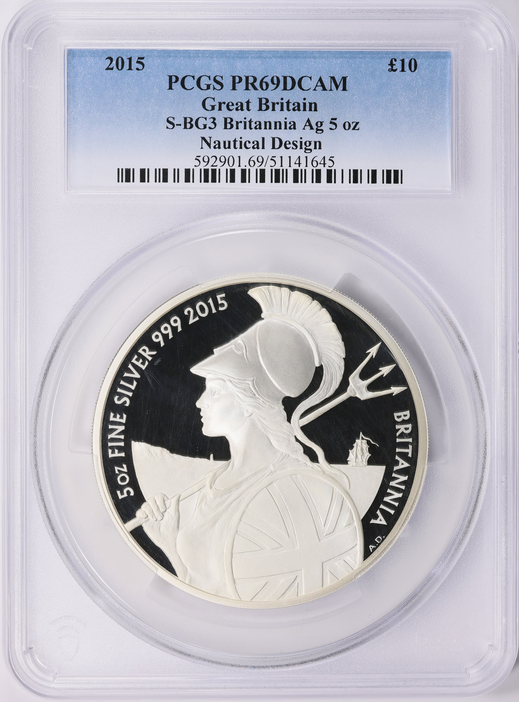 Great Britain 2015 Silver £10 Britannia Nautical Design KM-1498 PCGS Proof-69 DCAM (ASW = 5.0201 ...