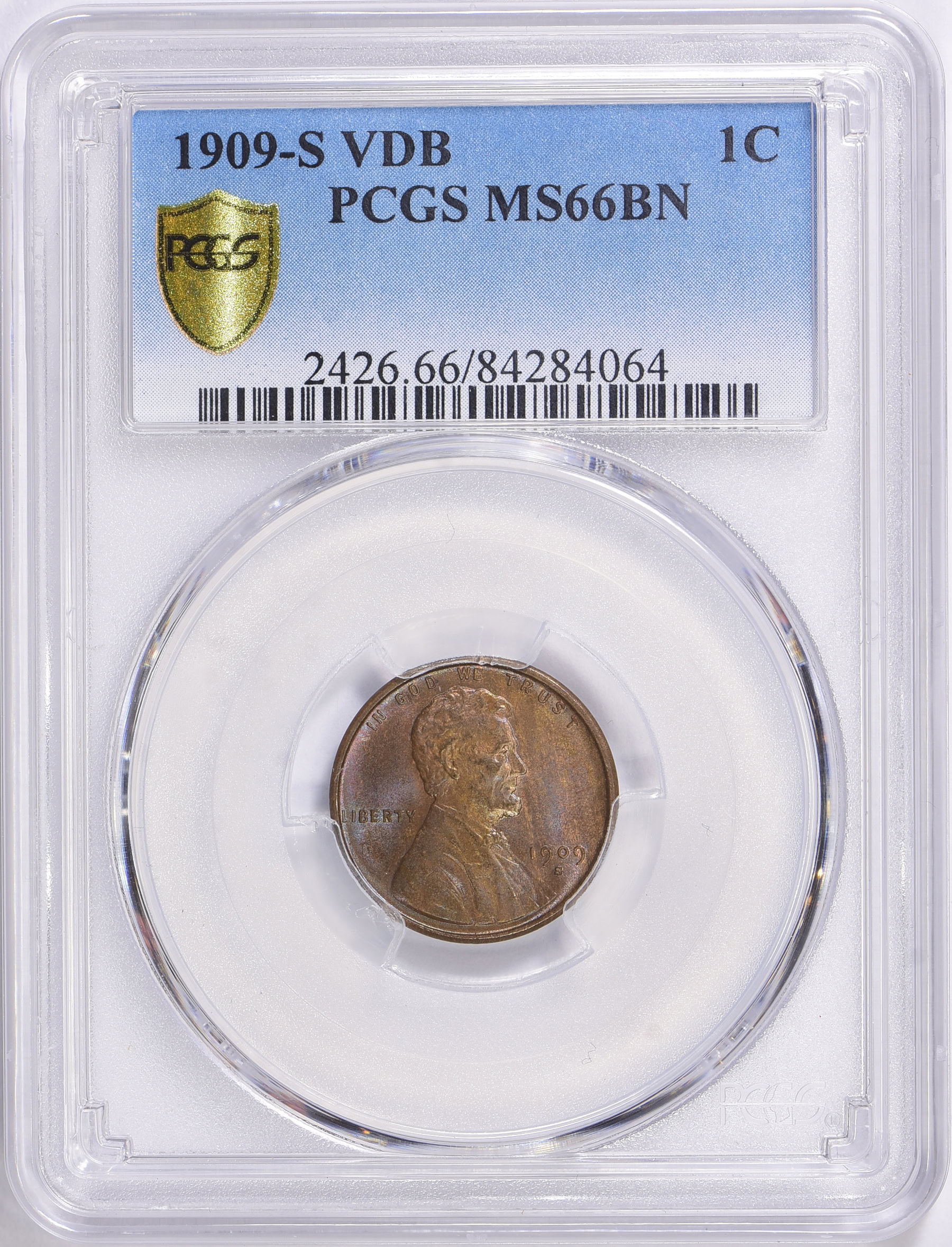 1909-S Lincoln Cent V.D.B. PCGS MS-66 BN (Toned) (Item 1743944) | GreatCollections Coin Auctions