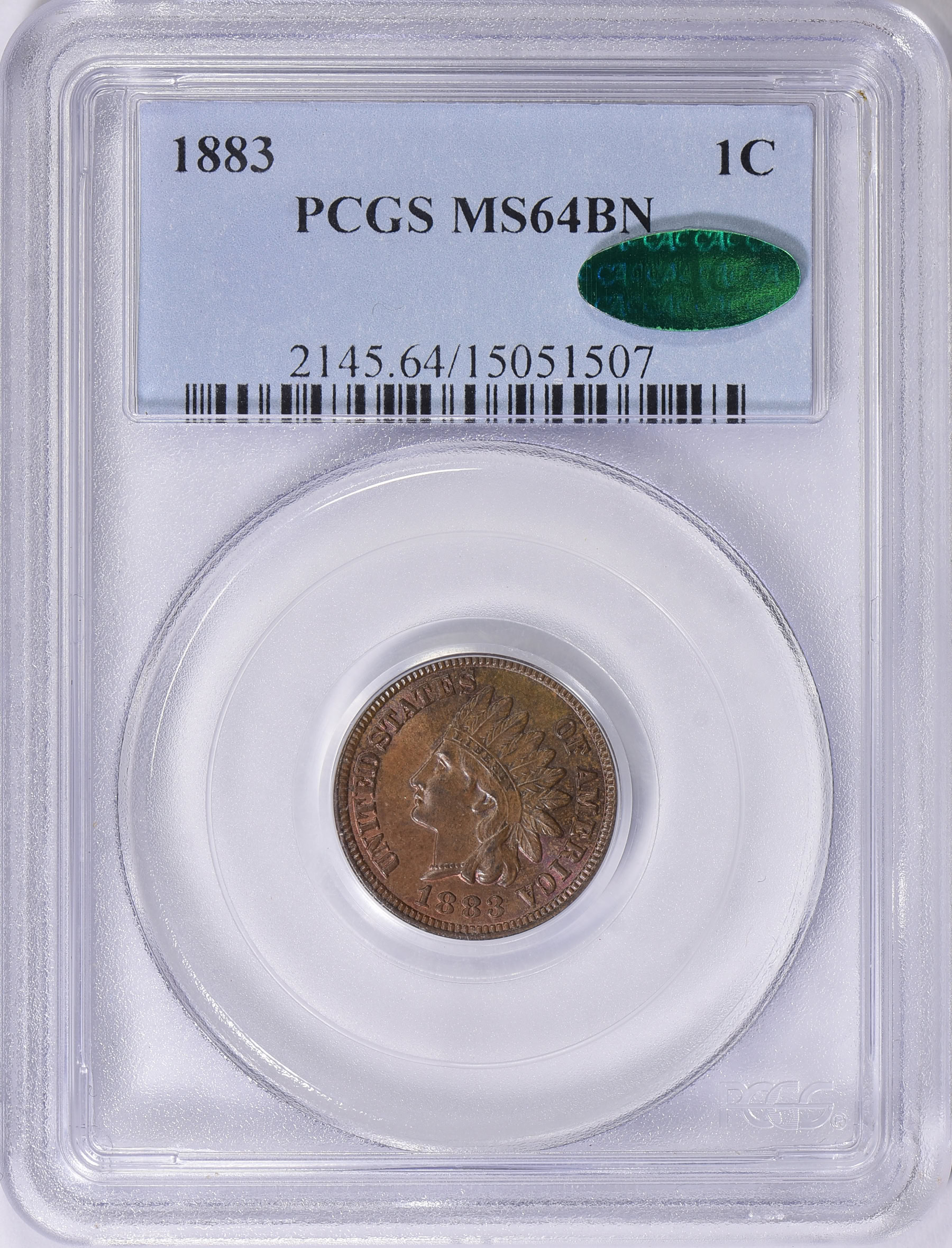 1883 Indian Cent PCGS MS-64 BN (CAC Green) (Item 1743952) | GreatCollections Coin Auctions