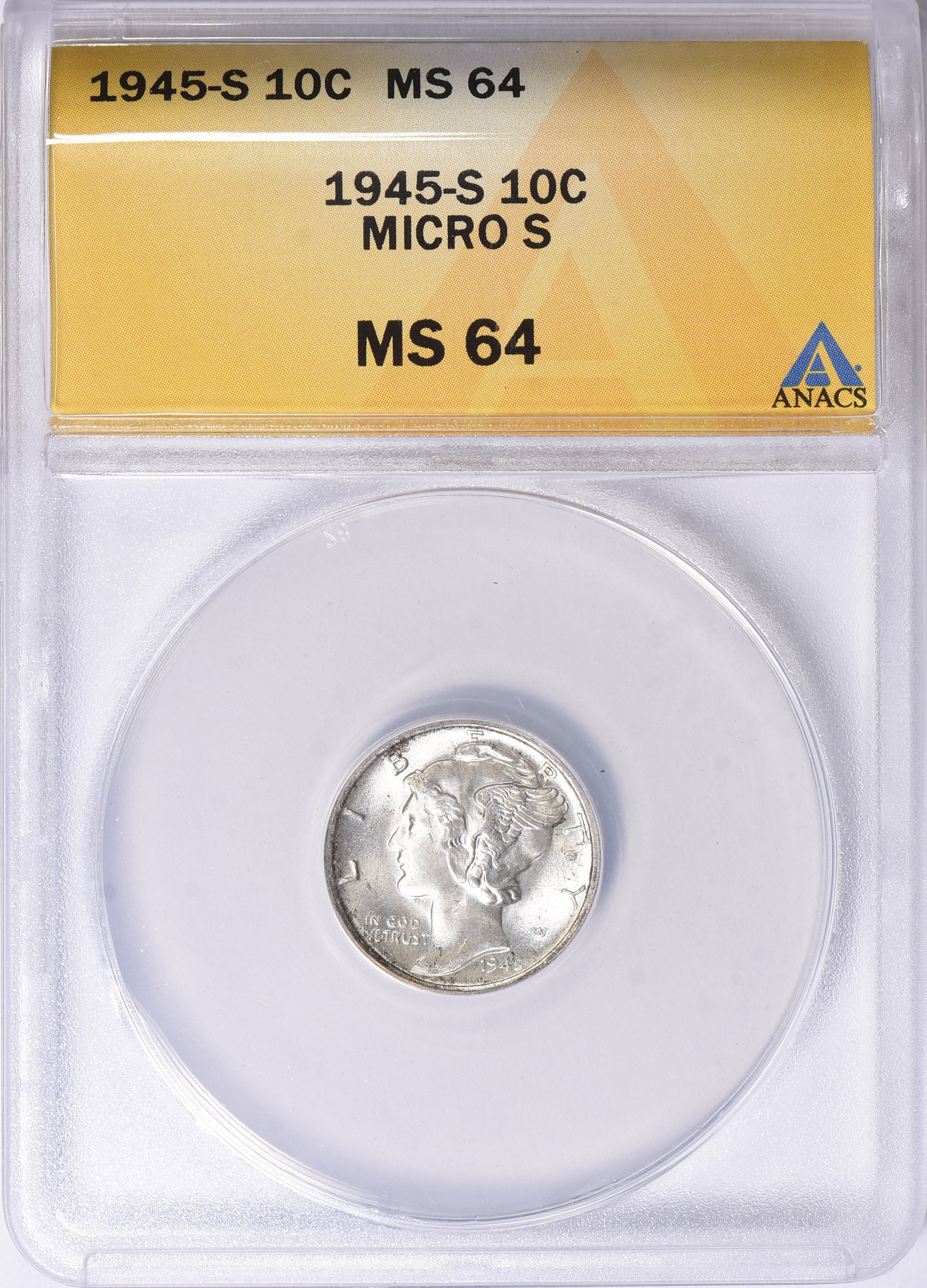1945-S Mercury Dime Micro S ANACS MS-64 (Item 1744031) | GreatCollections Coin Auctions