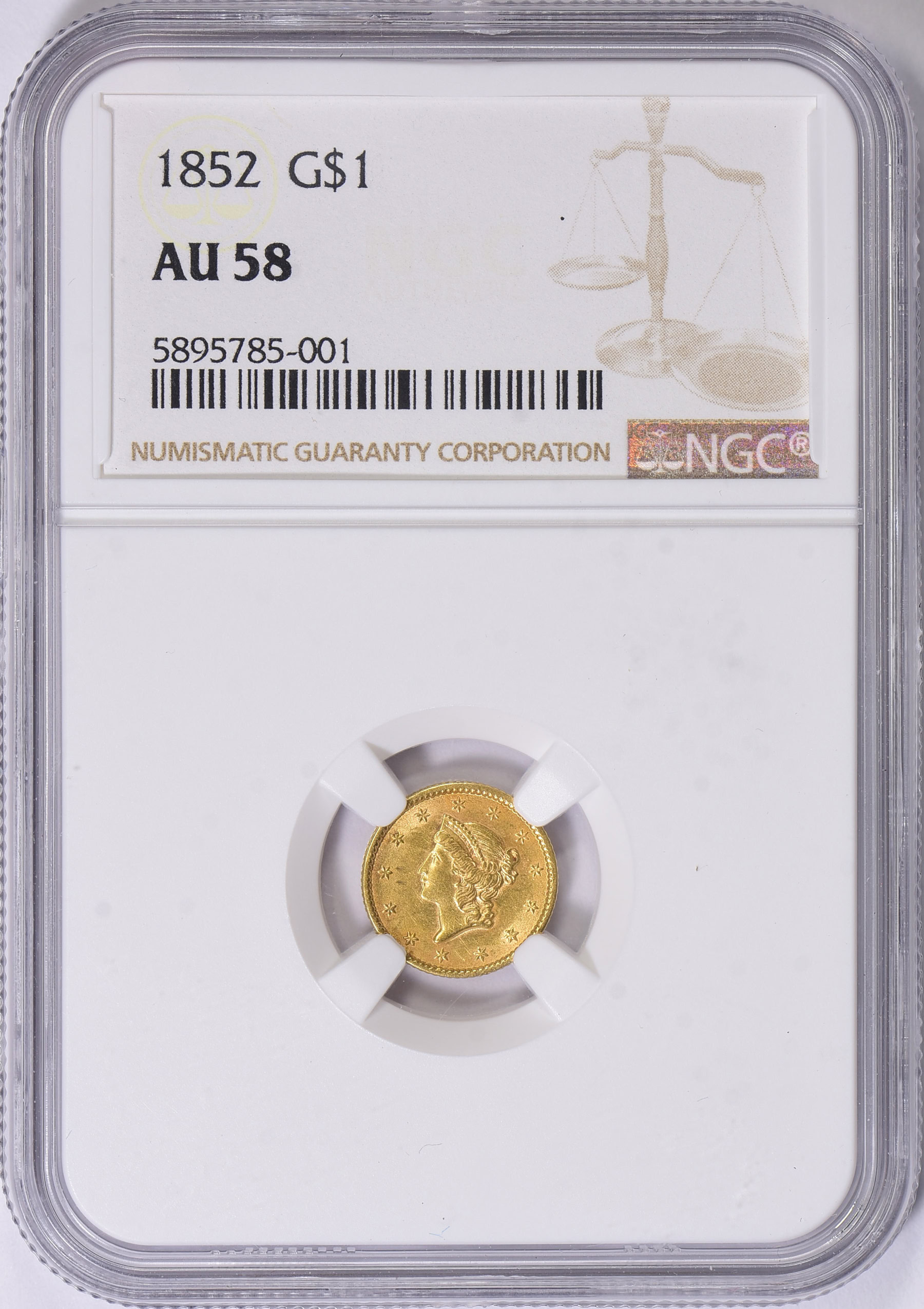 1852 Liberty Gold Dollar NGC AU-58 (Item 1744073) | GreatCollections ...