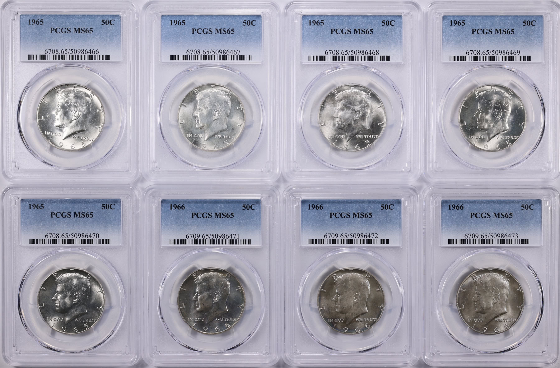 1965 and 1966 Kennedy Half Dollar PCGS MS-65 (8 Coins) (Item 1744388 ...