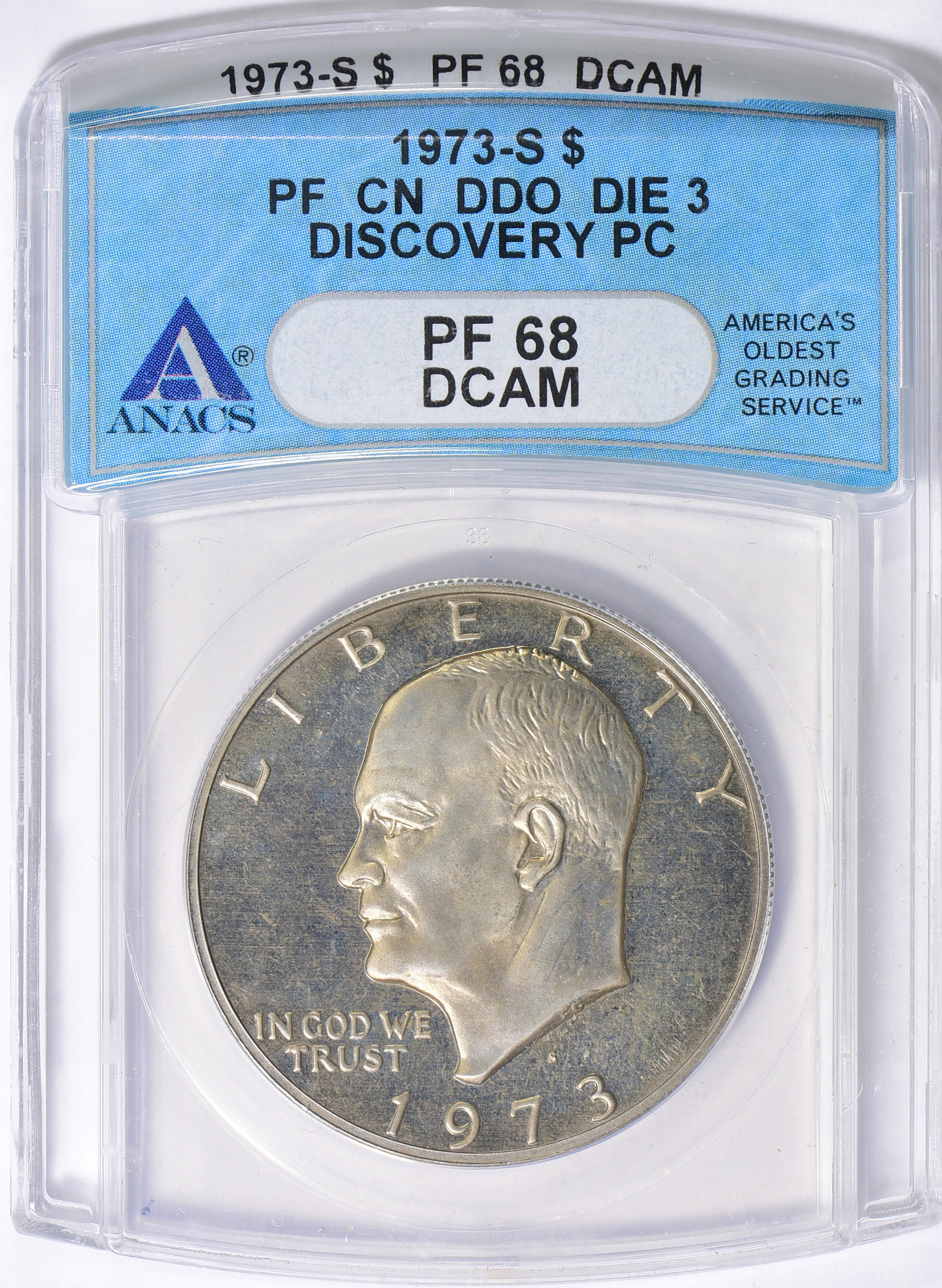 1973-S Eisenhower Dollar Clad DDO Die 3 Discovery Piece ANACS Proof-68 DCAM (Item 1744547 ...