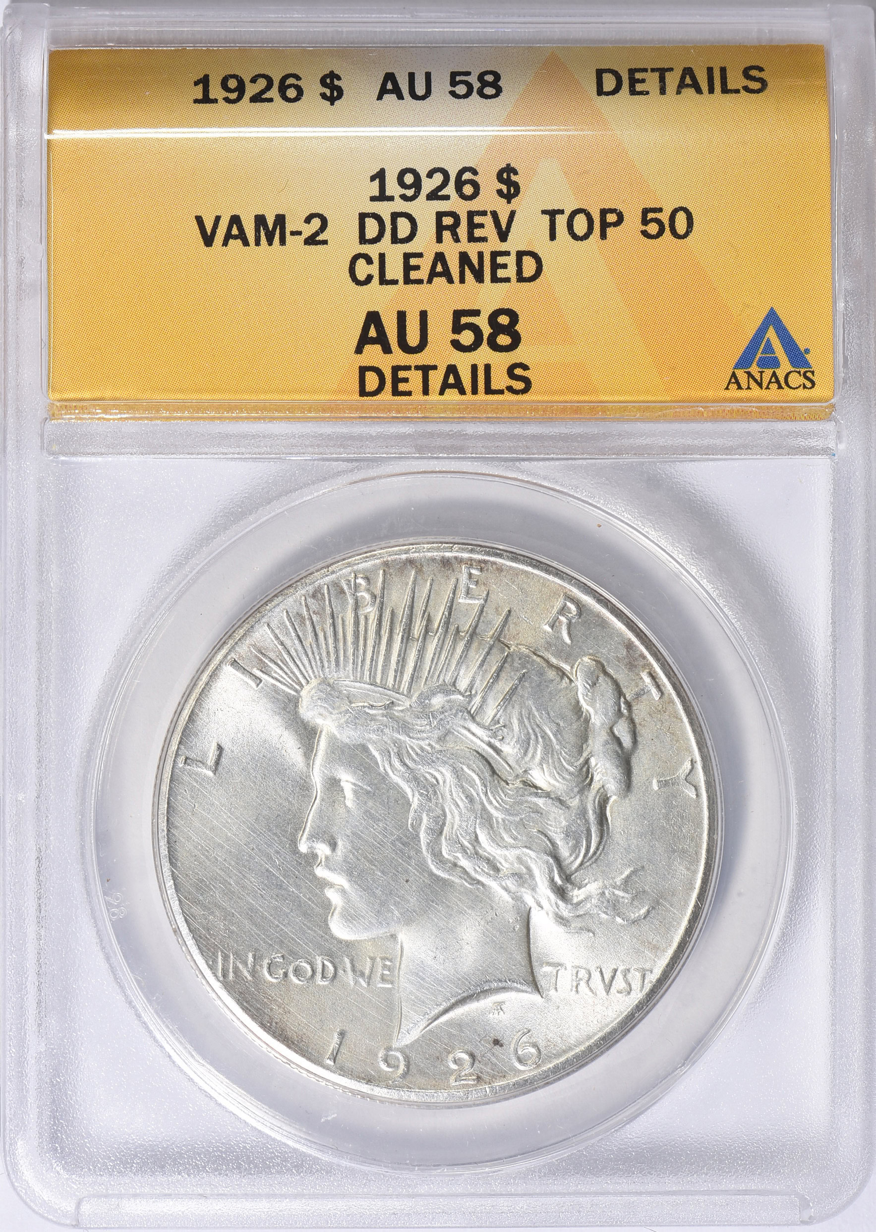 1926 Peace Silver Dollar DDR VAM-2 Top 50 ANACS AU-58 Details (Item 1744582) | GreatCollections ...
