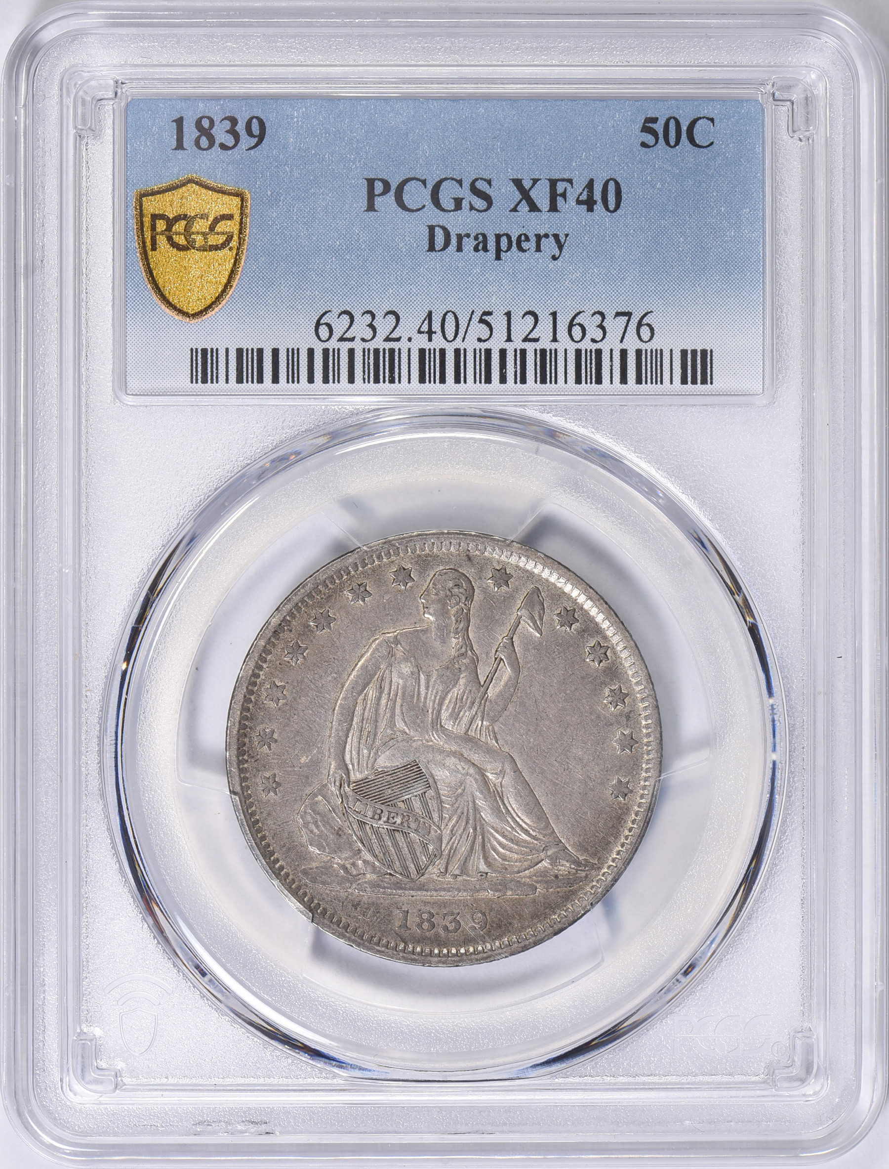 1839 Seated Liberty Half Dollar Drapery PCGS XF-40 (Item 1744613) | GreatCollections Coin Auctions
