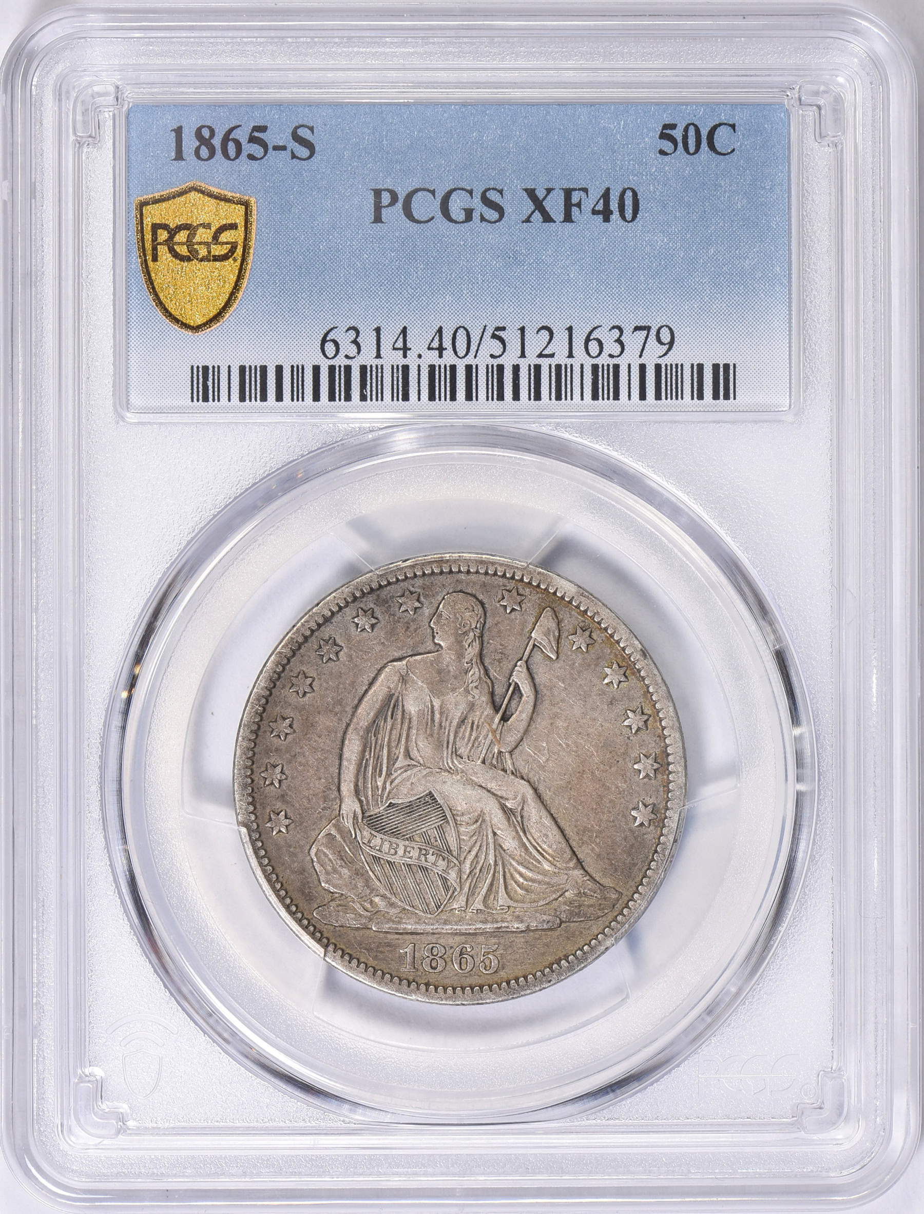 1865-S Seated Liberty Half Dollar PCGS XF-40 (Item 1744617) | GreatCollections Coin Auctions