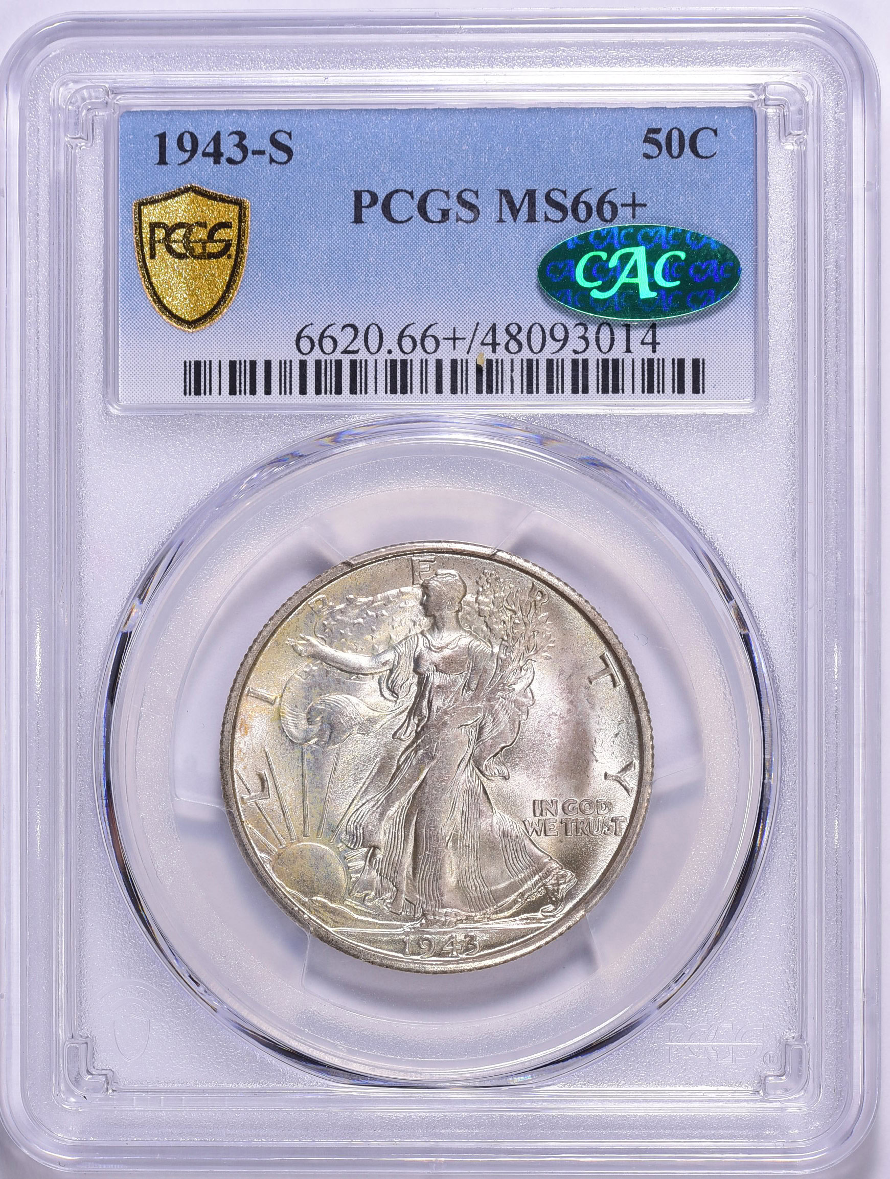 1943-S Walking Liberty Half Dollar PCGS MS-66+ (CAC Green) (Toned) (Item 1744622 ...