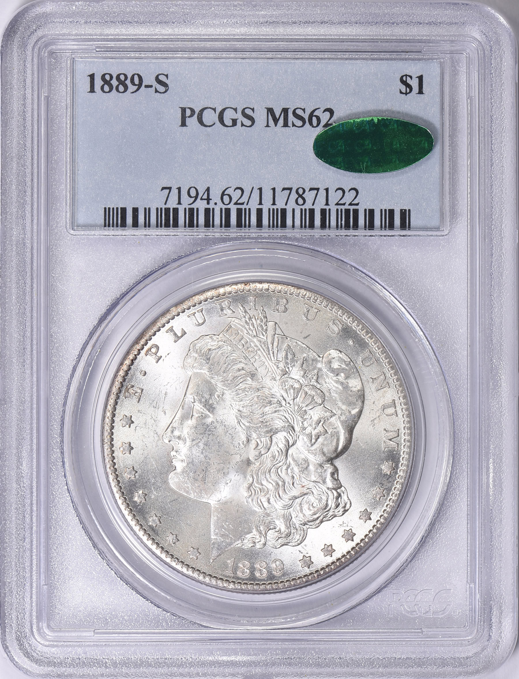 1889-S Morgan Silver Dollar PCGS MS-62 (CAC Green) (Item 1744633) | GreatCollections Coin Auctions