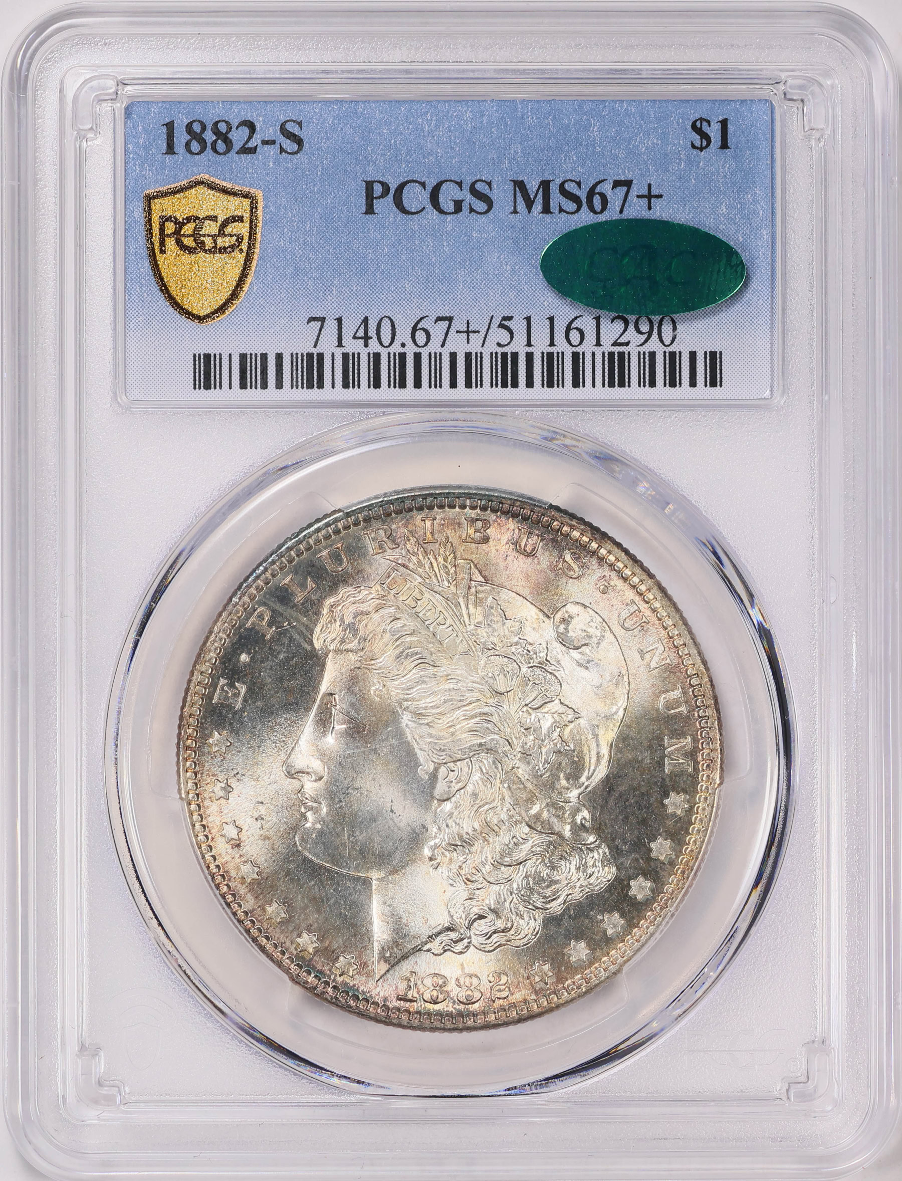 1882-S Morgan Silver Dollar PCGS MS-67+ (CAC Green) (Toned) (Item 1744693) | GreatCollections ...