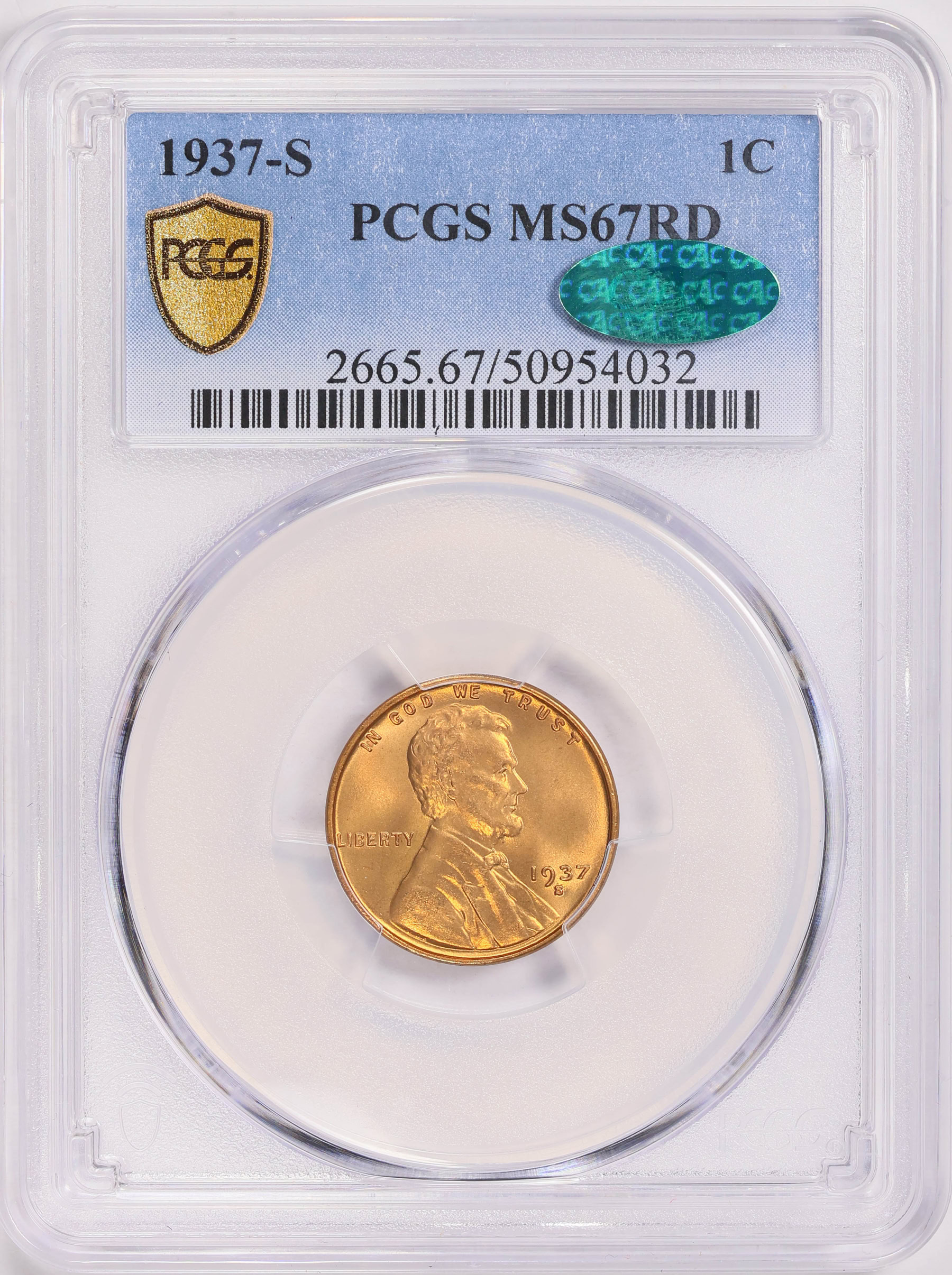 1937-S Lincoln Cent PCGS MS-67 RD (CAC Green) (Item 1744696) | GreatCollections Coin Auctions