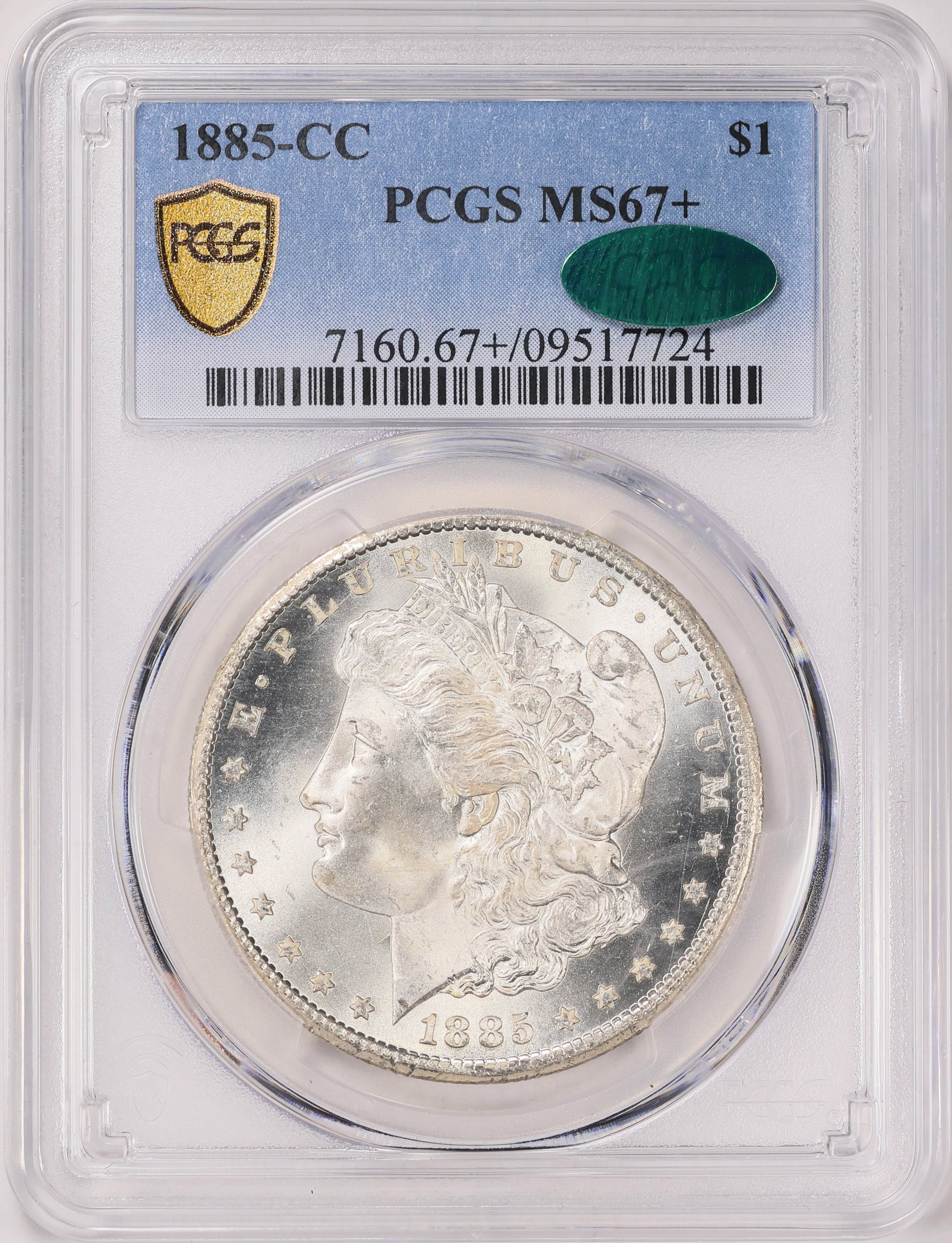 1885-CC Morgan Silver Dollar PCGS MS-67+ (CAC Green) (Item 1744704) | GreatCollections Coin Auctions