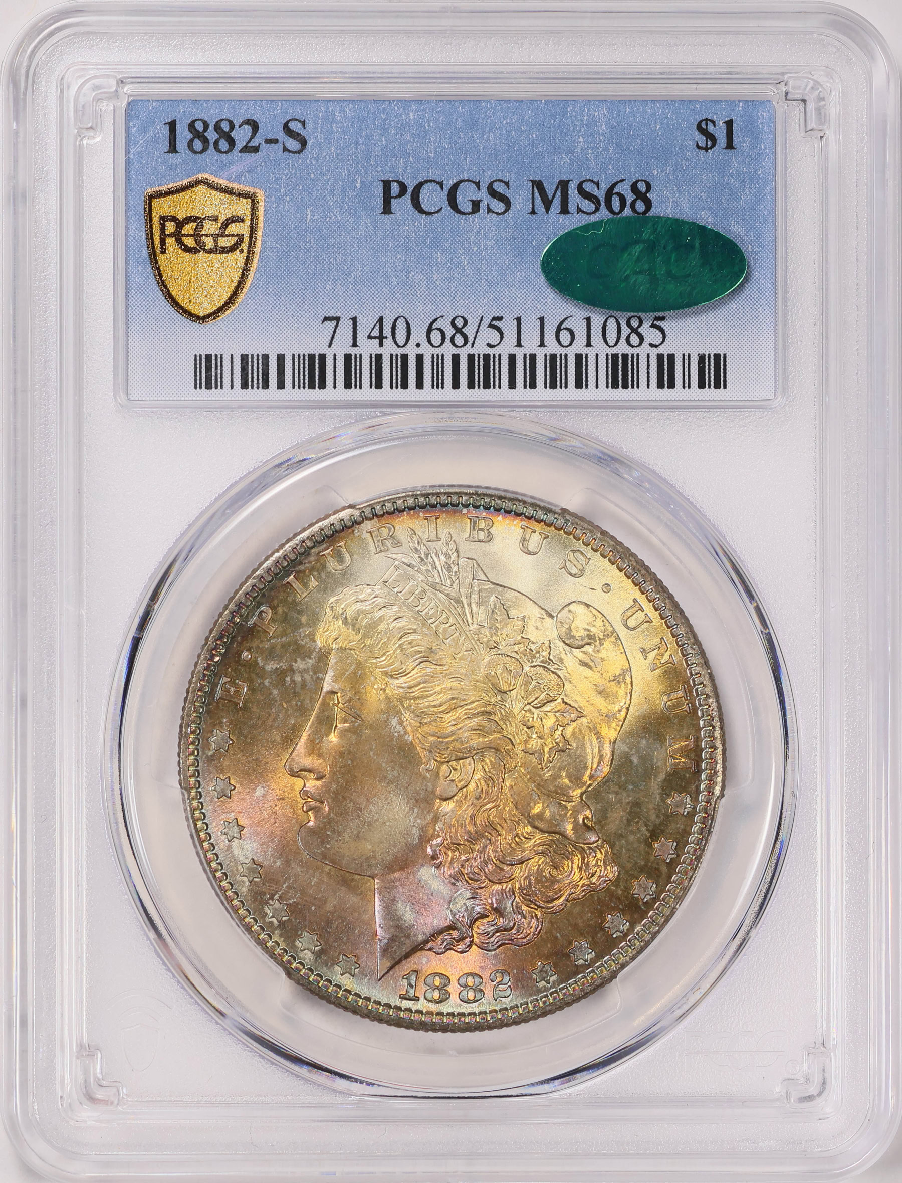 1882-S Morgan Silver Dollar PCGS MS-68 (CAC Green) (Toned) (Item 1744707) | GreatCollections ...