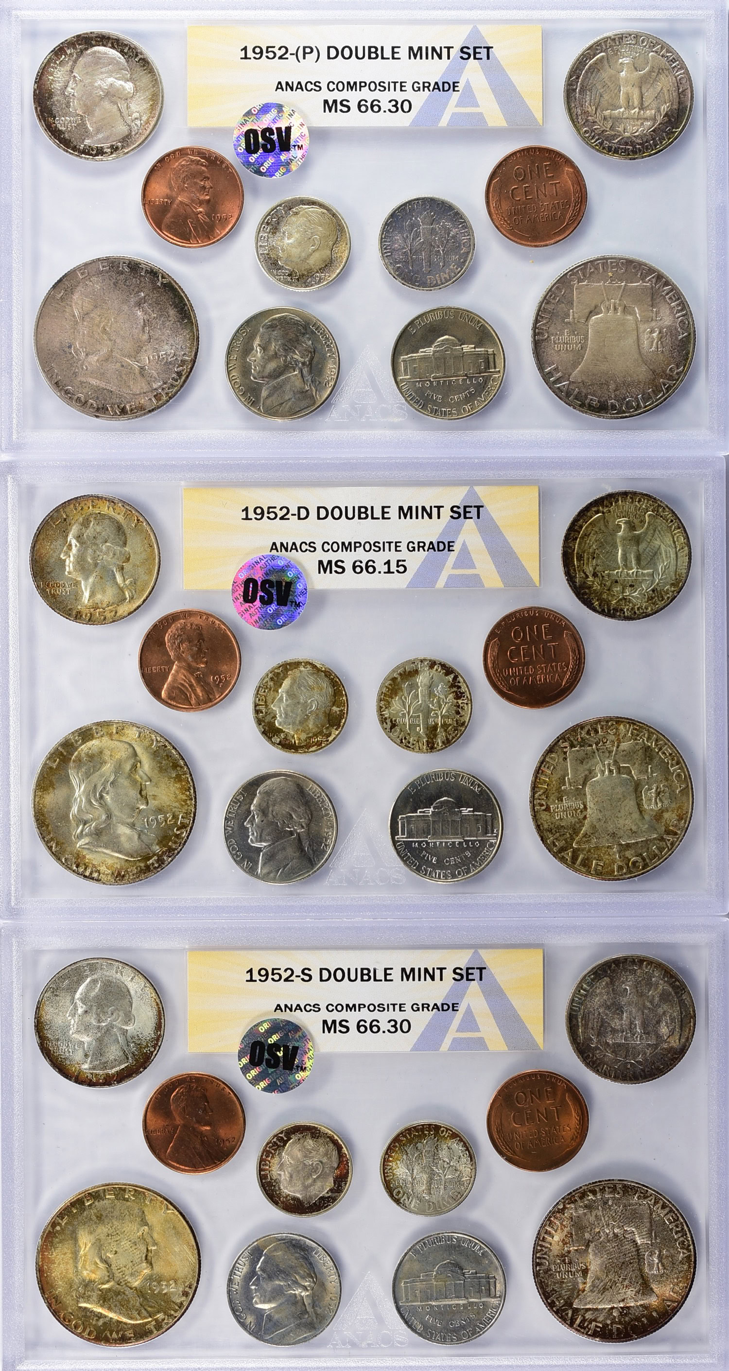 1952 U.S. Mint Double Mint Set ANACS Composite Grades MS-66.30/MS-66.15 ...