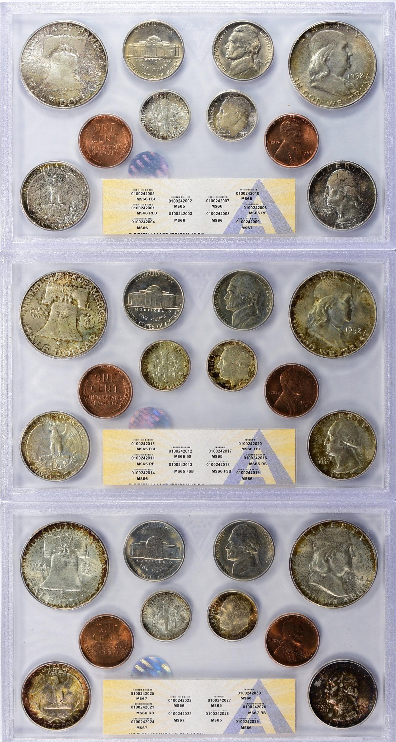 1952 U.S. Mint Double Mint Set ANACS Composite Grades MS-66.30/MS-66.15 ...