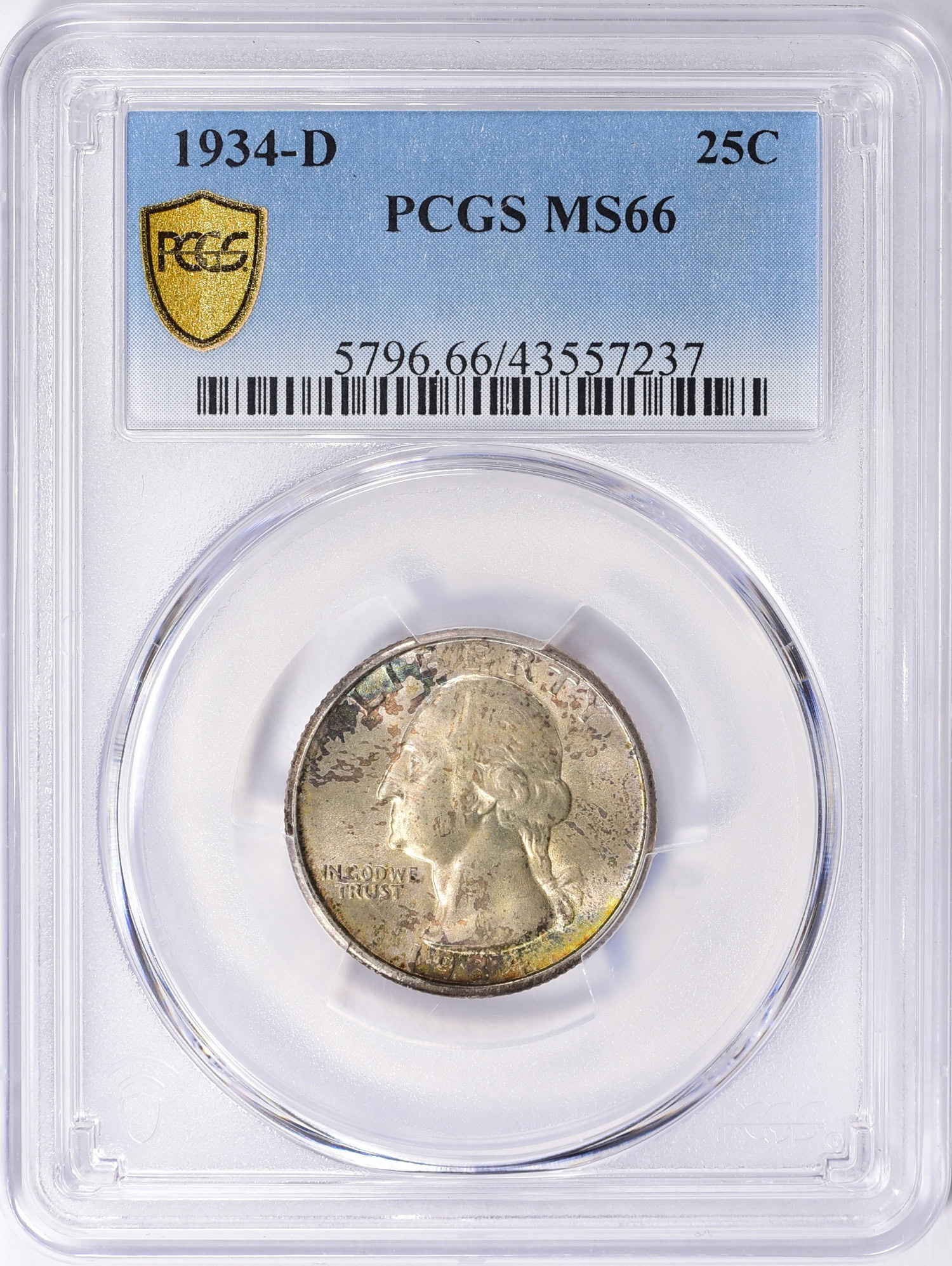 1934-D Washington Quarter PCGS MS-66 (Toned) (Item 1744709) | GreatCollections Coin Auctions