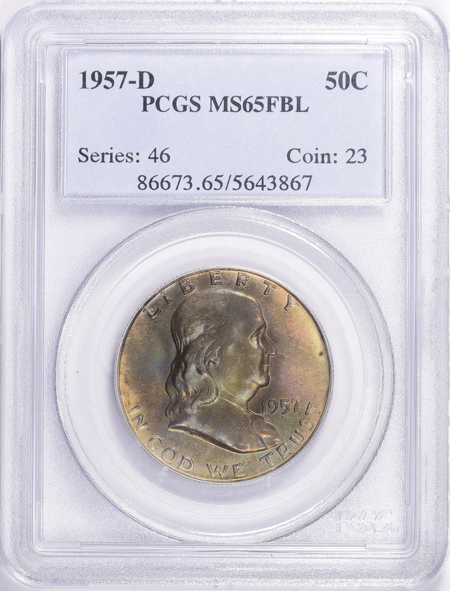 1957-D Franklin Half Dollar PCGS MS-65 FBL (Toned) (Item 1744710) | GreatCollections Coin Auctions
